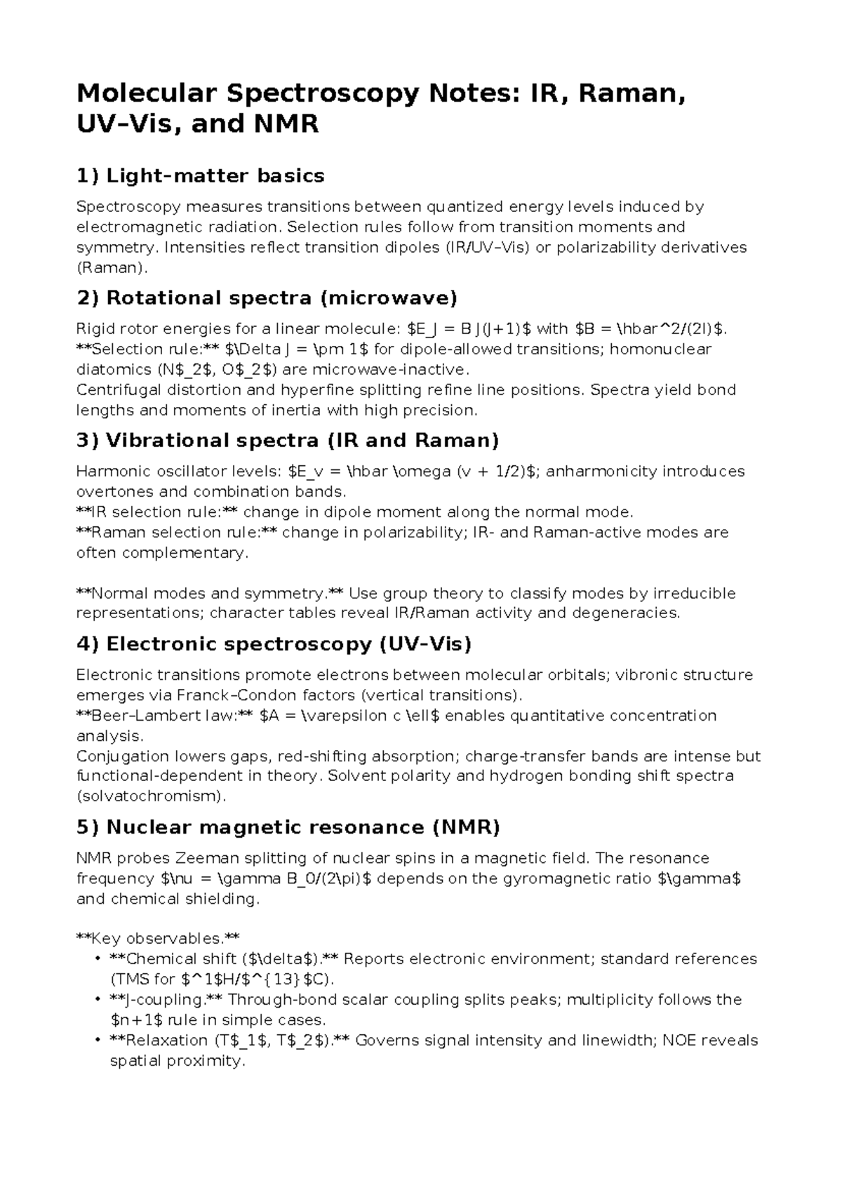 Molecular Spectroscopy Notes: IR, Raman, NMR Insights and Techniques ...