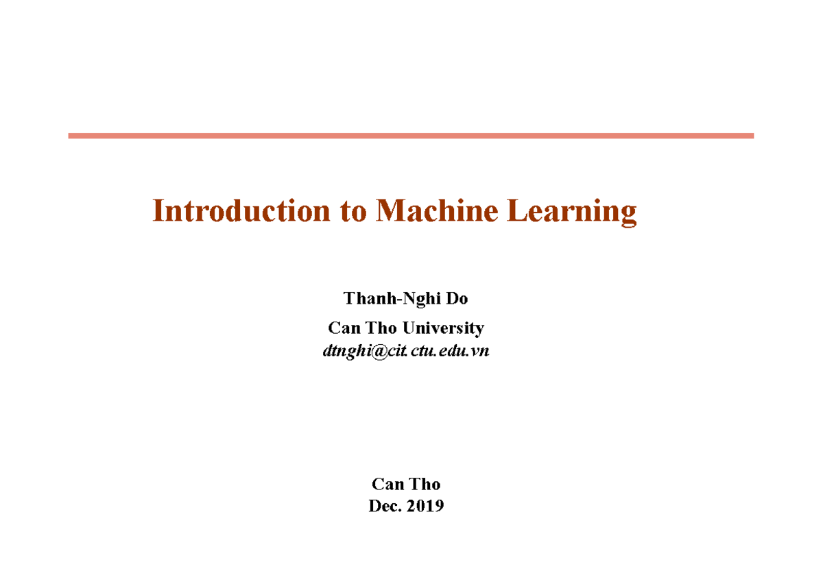 Introduction to Machine Learning - Lecture Notes (Do Can Tho University ...