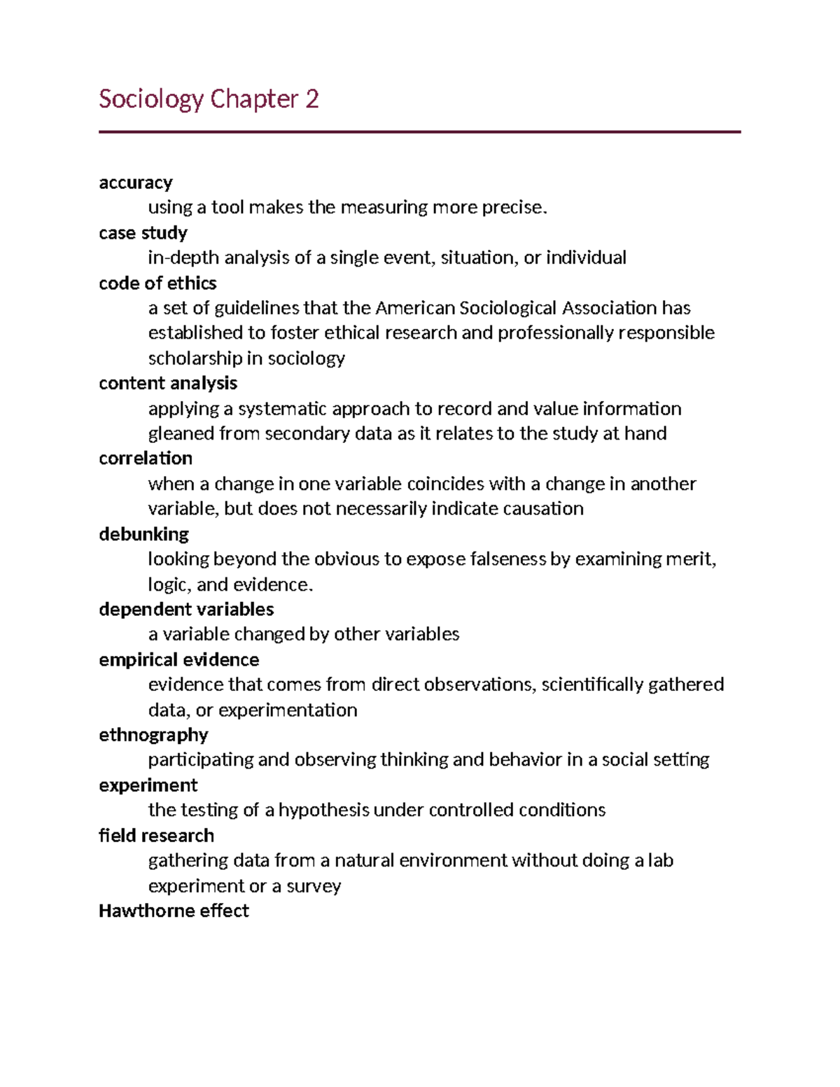 Sociology Chapter 2 Notes - Sociology Chapter 2 accuracy using a tool ...
