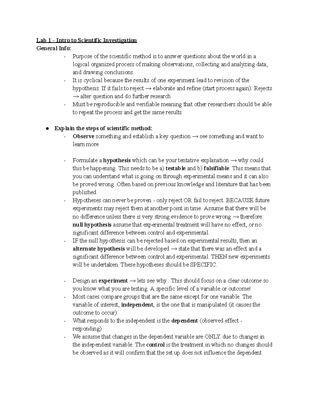 Lab Exam - BIOL 241 - BIOL 241 Lab Exam Notes - Lab 1-3 - Lab 1 - Intro ...