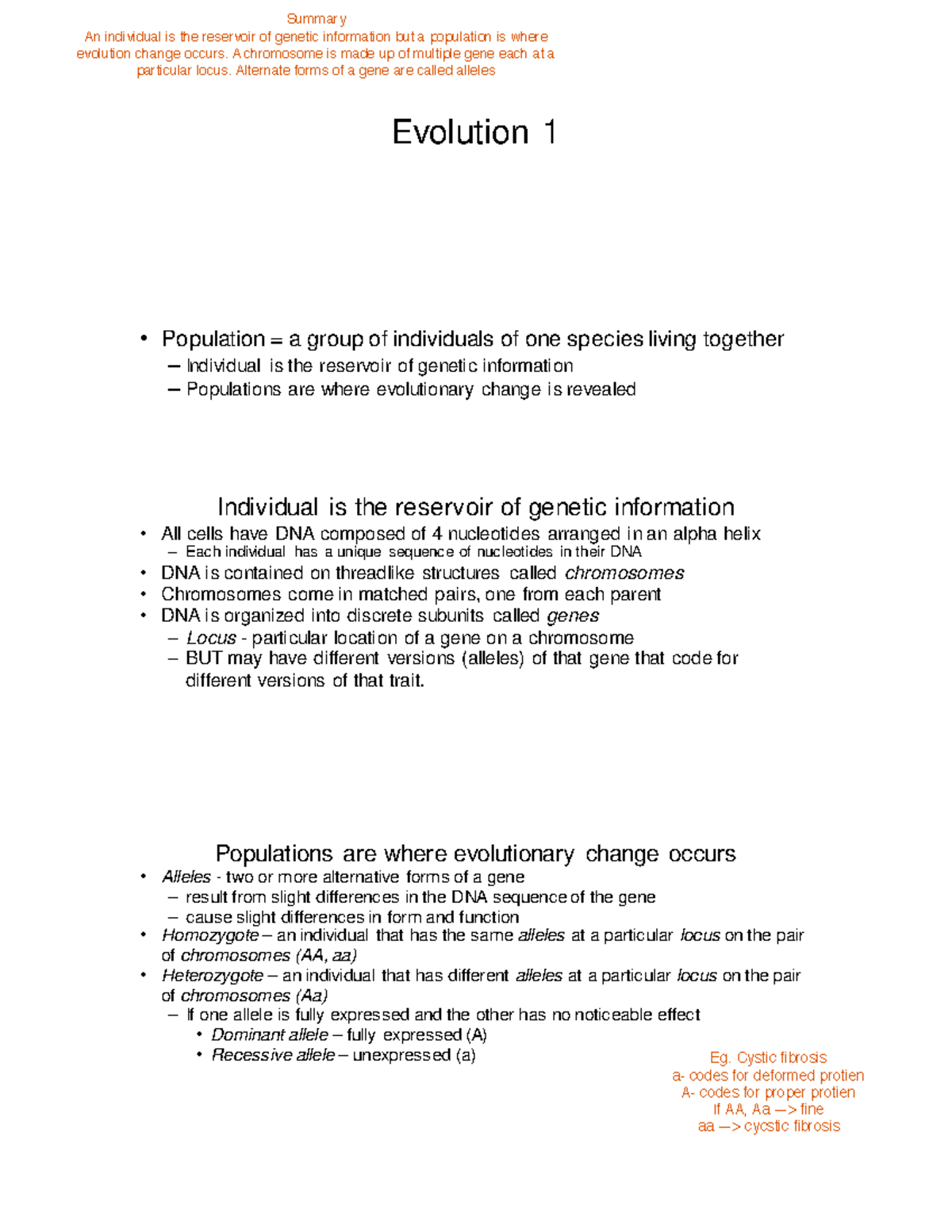 Topic 2 - Evolution 1 - Evolution 1 • Population = a group of ...