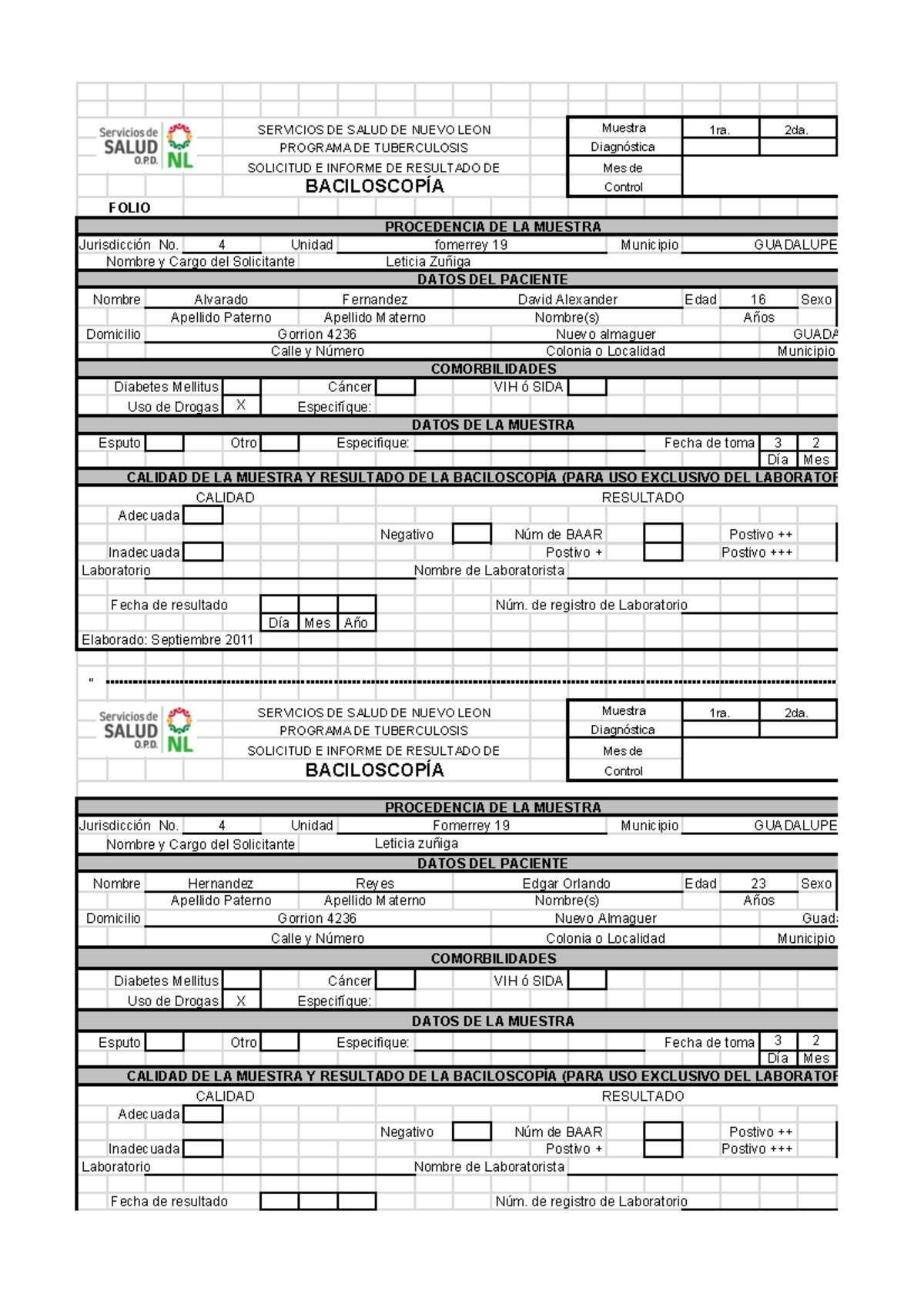 Formato de Baciloscopia para Programa de Tuberculosis Diagnóstica - Studocu