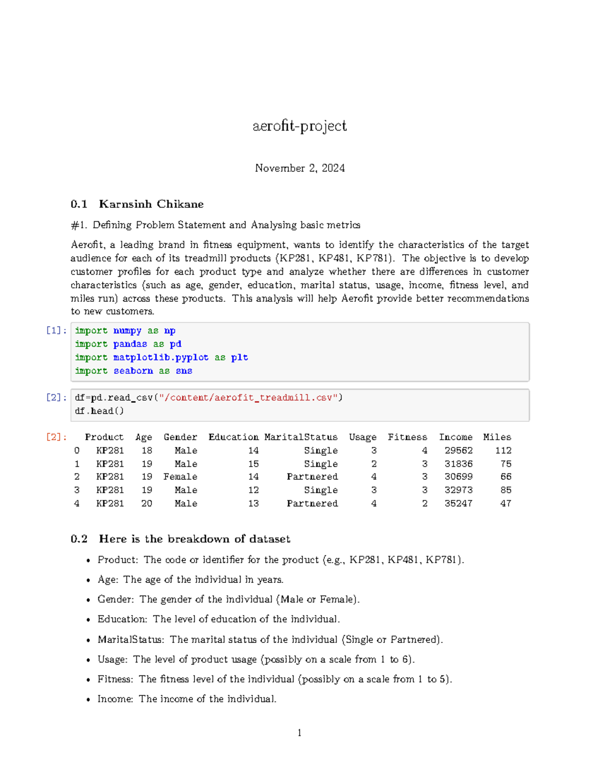 Aerofit Project Analysis: Customer Profiles for Treadmills KP281, KP481 ...