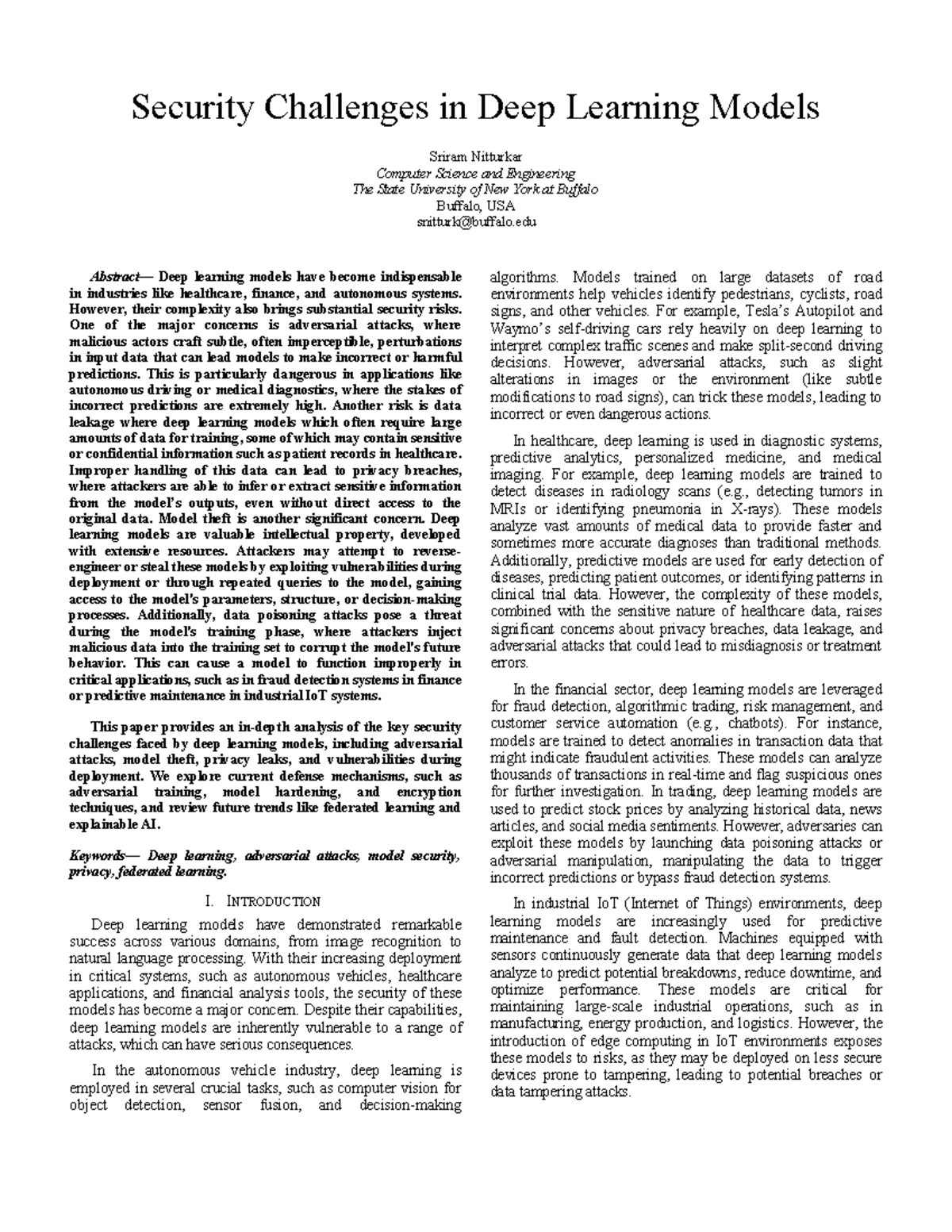 Security Challenges in Deep Learning Models: An Analysis (CSE 2023 ...