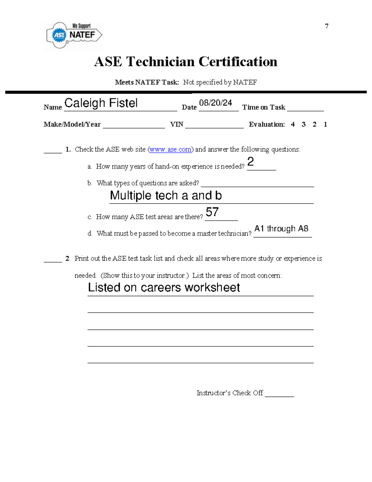 ASE Technician Certification Task Sheet: Essentials for Success - Studocu