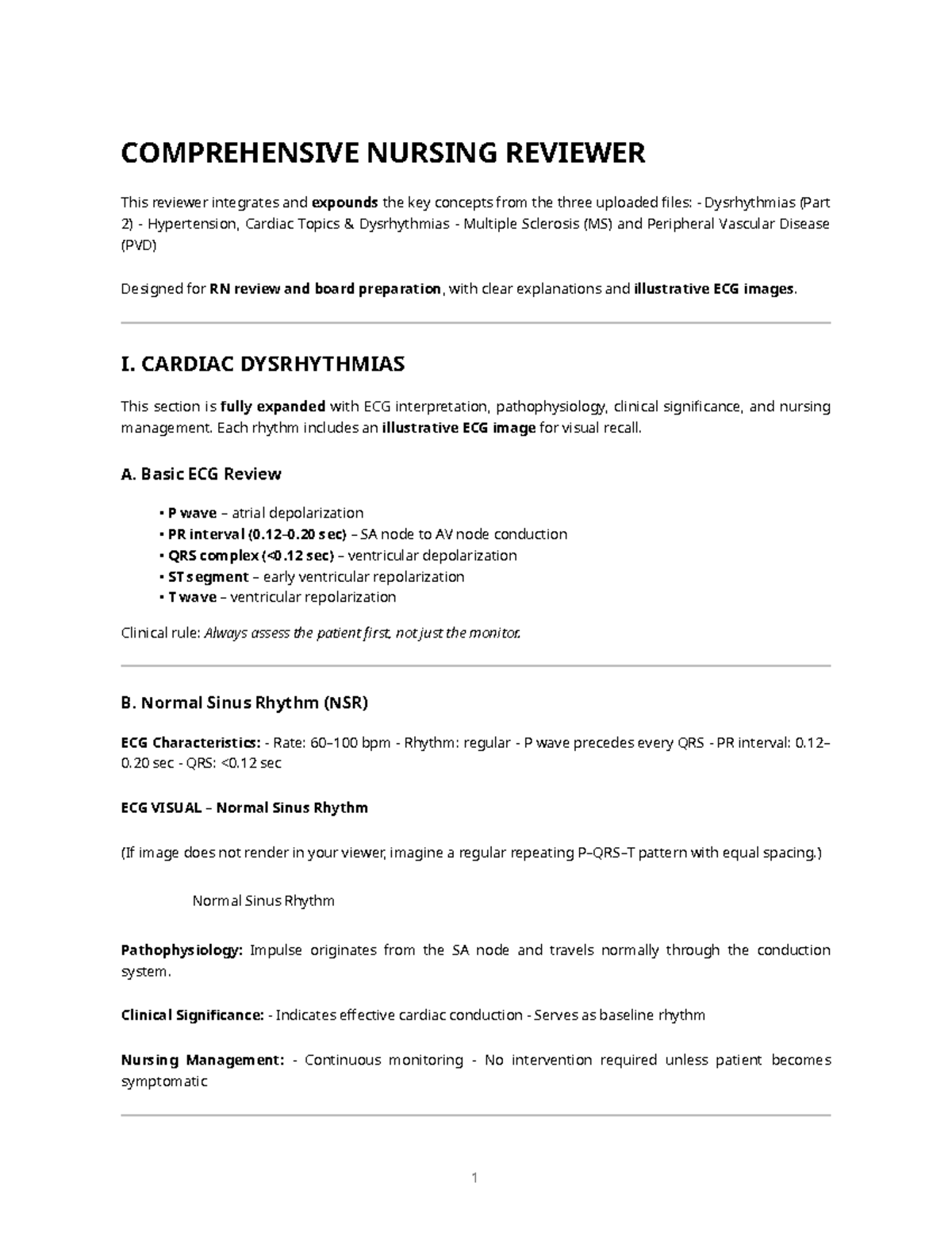Comprehensive Nursing Reviewer: Dysrhythmias, HTN, MS & PVD - Studocu