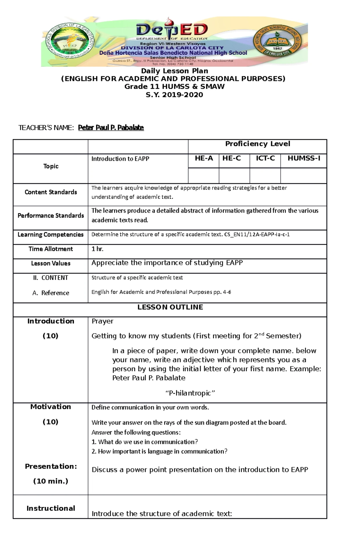 Field Demo Script for Competition: Kinder to Grade 6 - Studocu