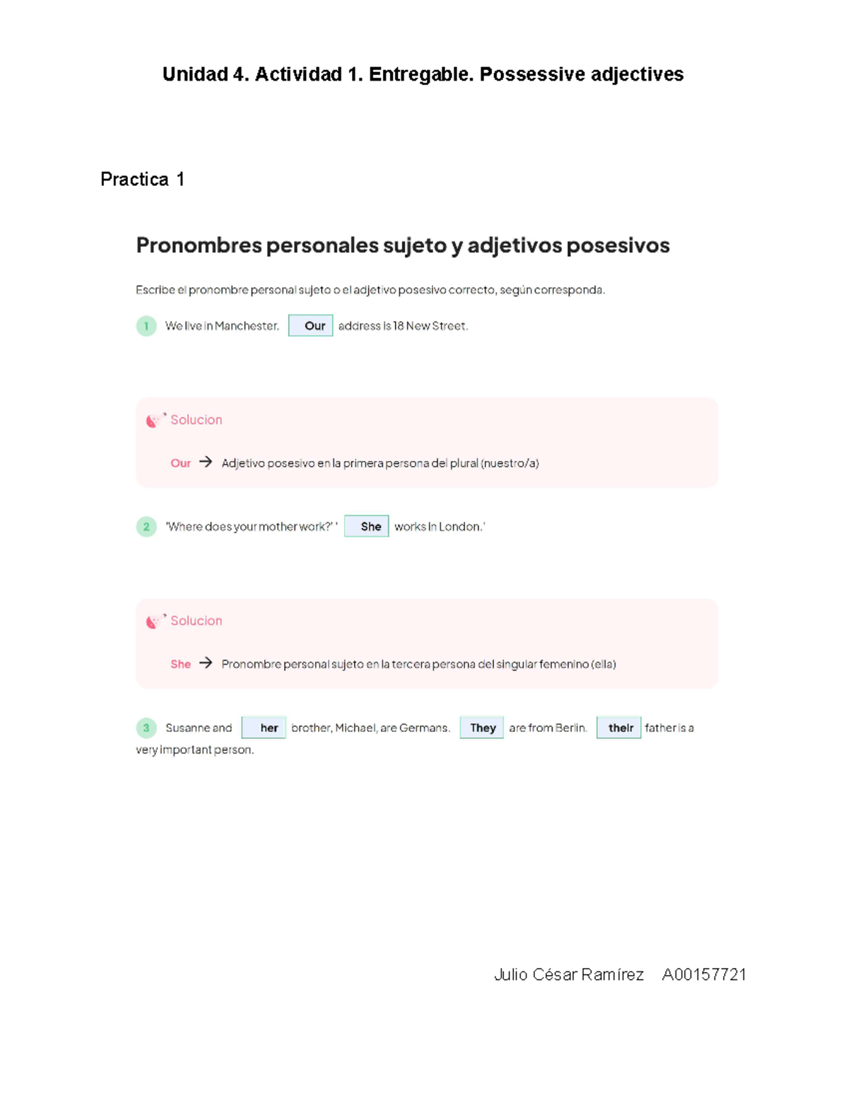 - Unidad 4. Entregable. Possessive adjectives - Ingles - Unidad 4. Actividad 1. Entregable ...
