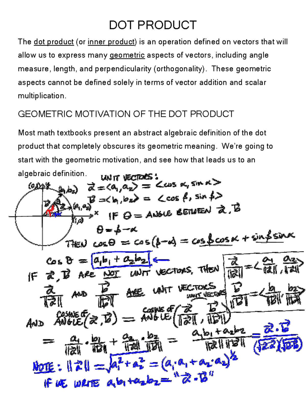 007 Dot product annotated - DOT PRODUCT The dot product (or inner ...