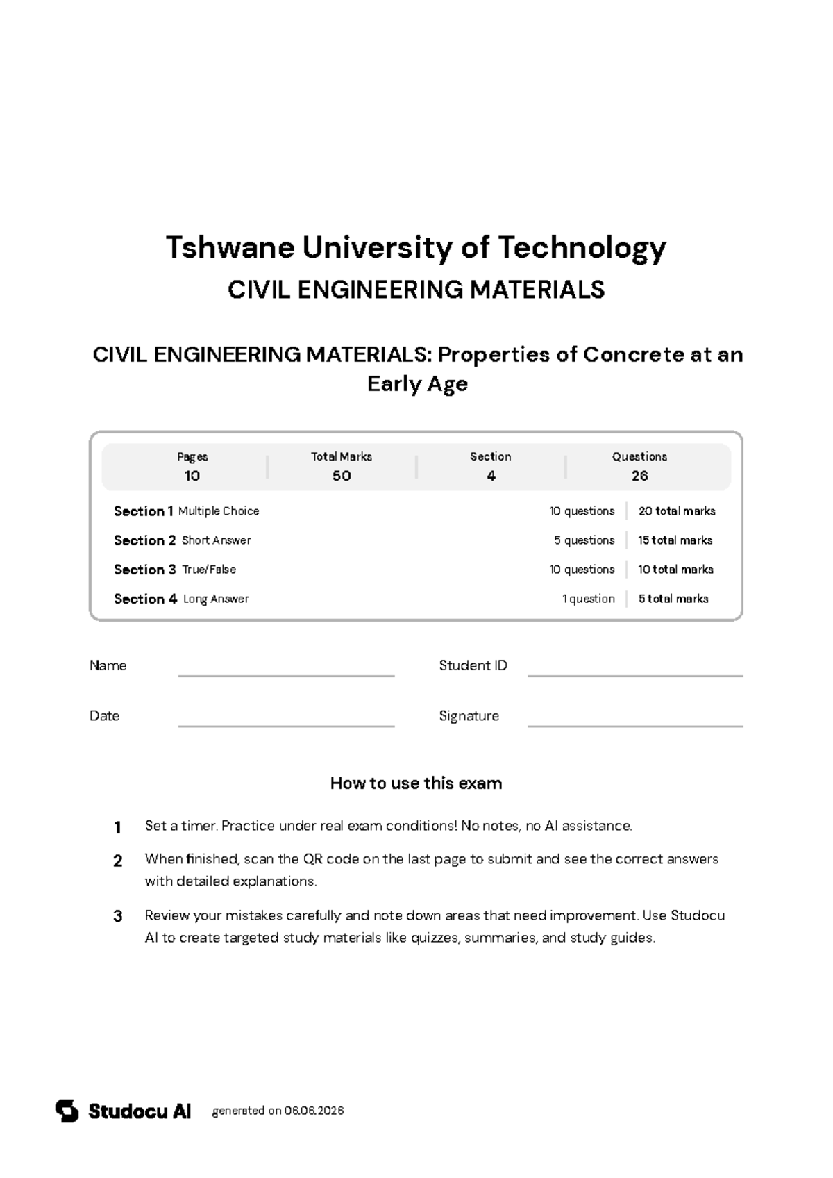 CIVIL 101: Final Exam on Early-Age Concrete Properties - Studocu