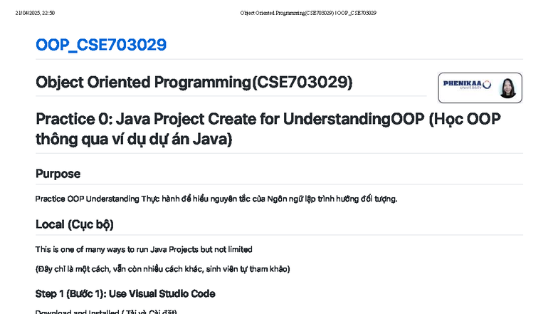 Practice 0: Java Project Setup for OOP (CSE703029) - Studocu