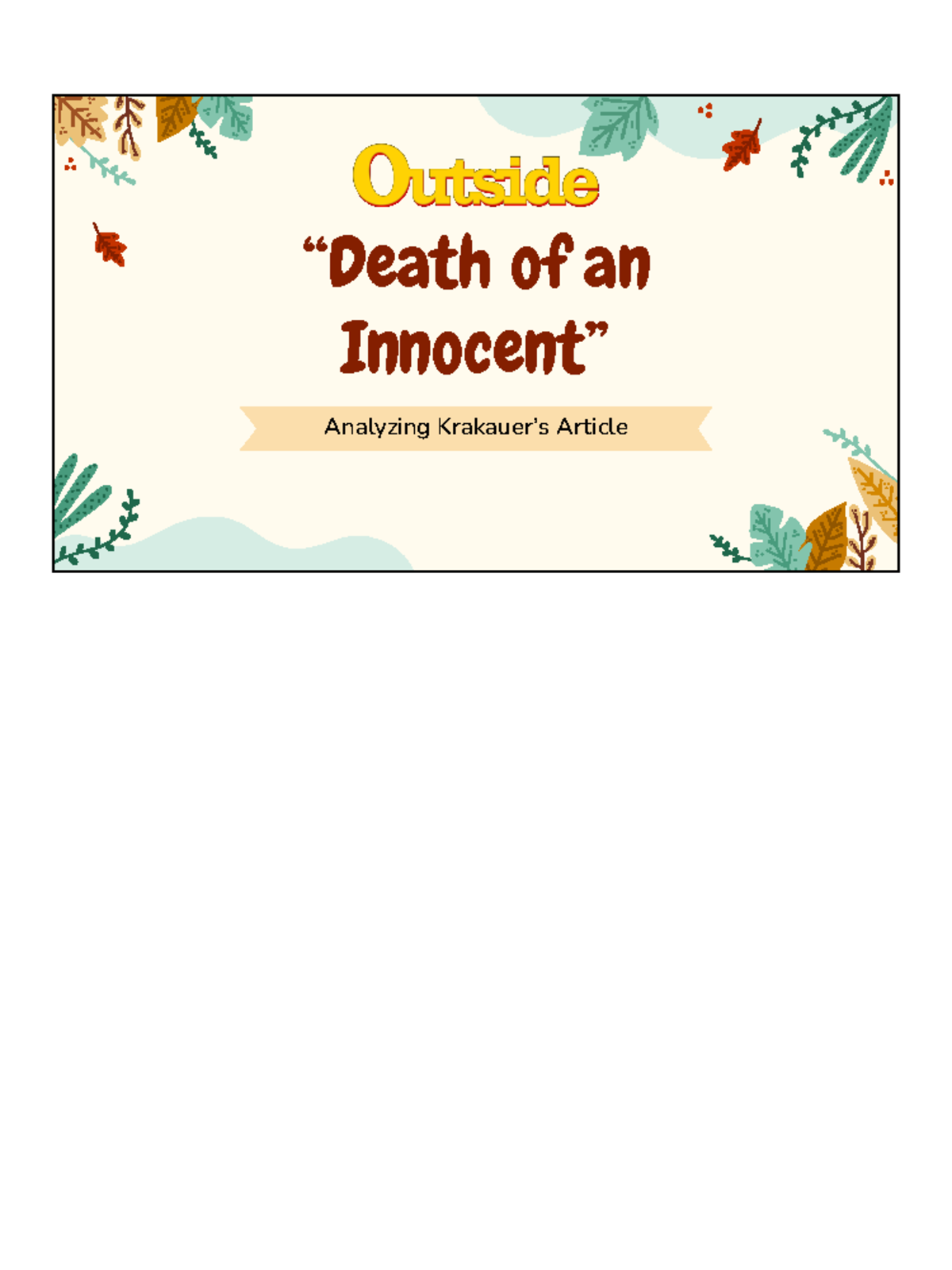 Analyzing "Death of an Innocent" by Krakauer: Group Activity Guide ...