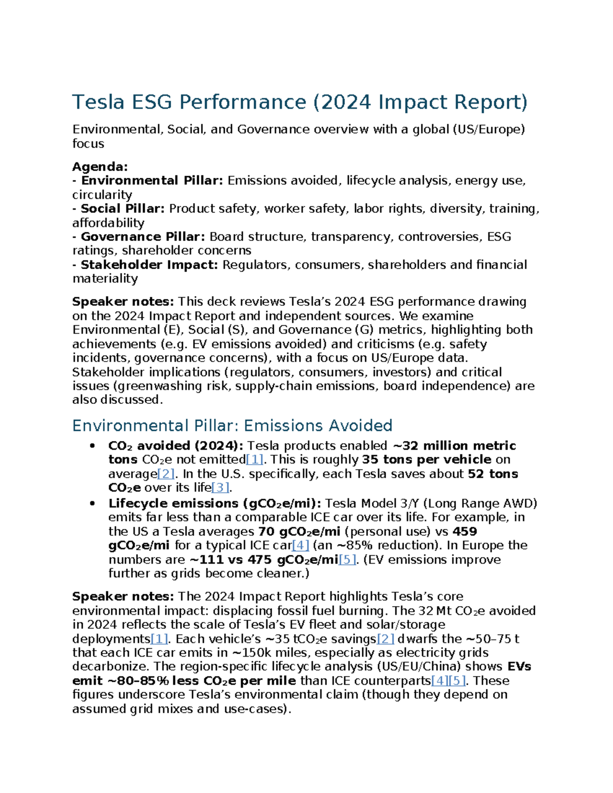Tesla ESG Performance: 2024 Impact Report Overview and Analysis - Studocu