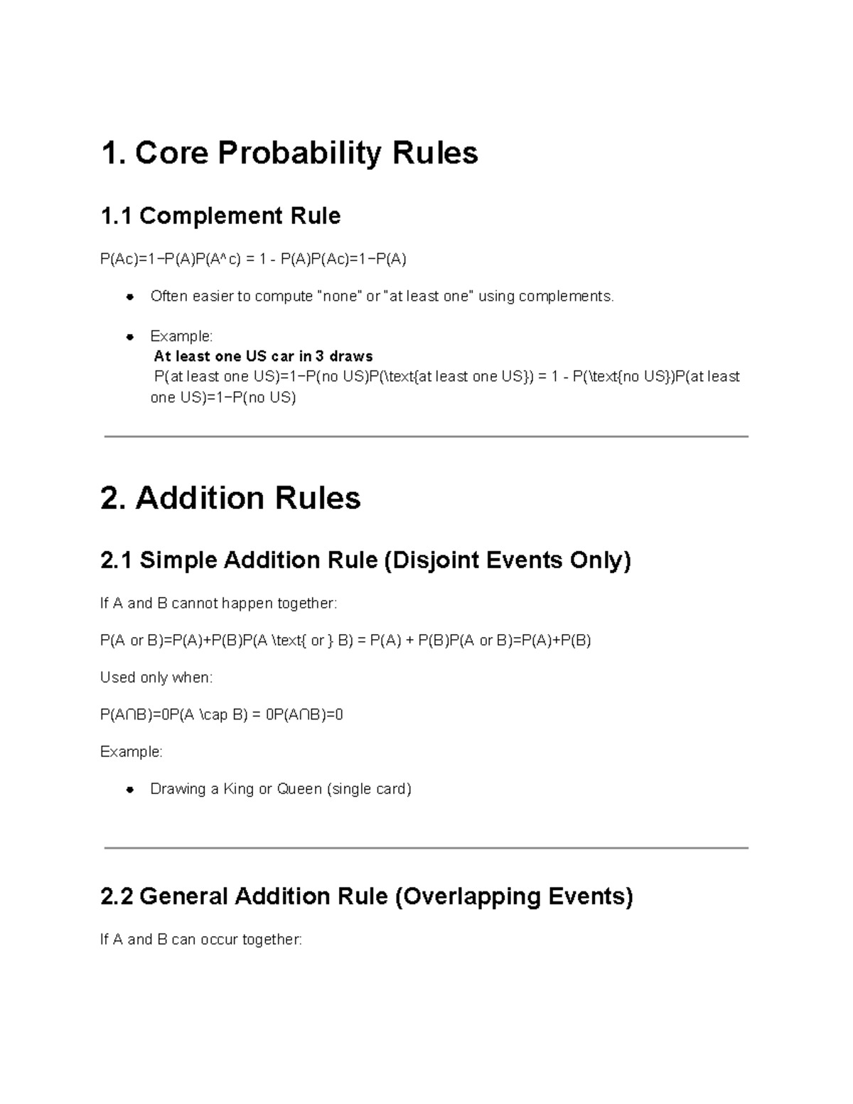 Week 2 - Core Probability Rules and Concepts Notes - Studocu