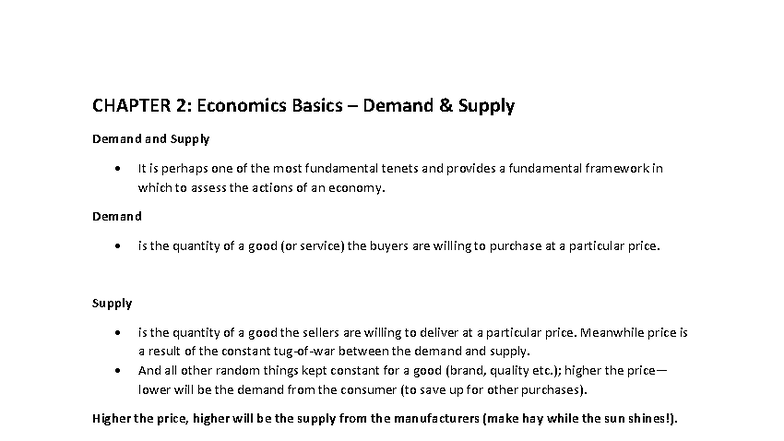 BACC201: Chapter 2 - Economics Basics of Demand and Supply - Studocu