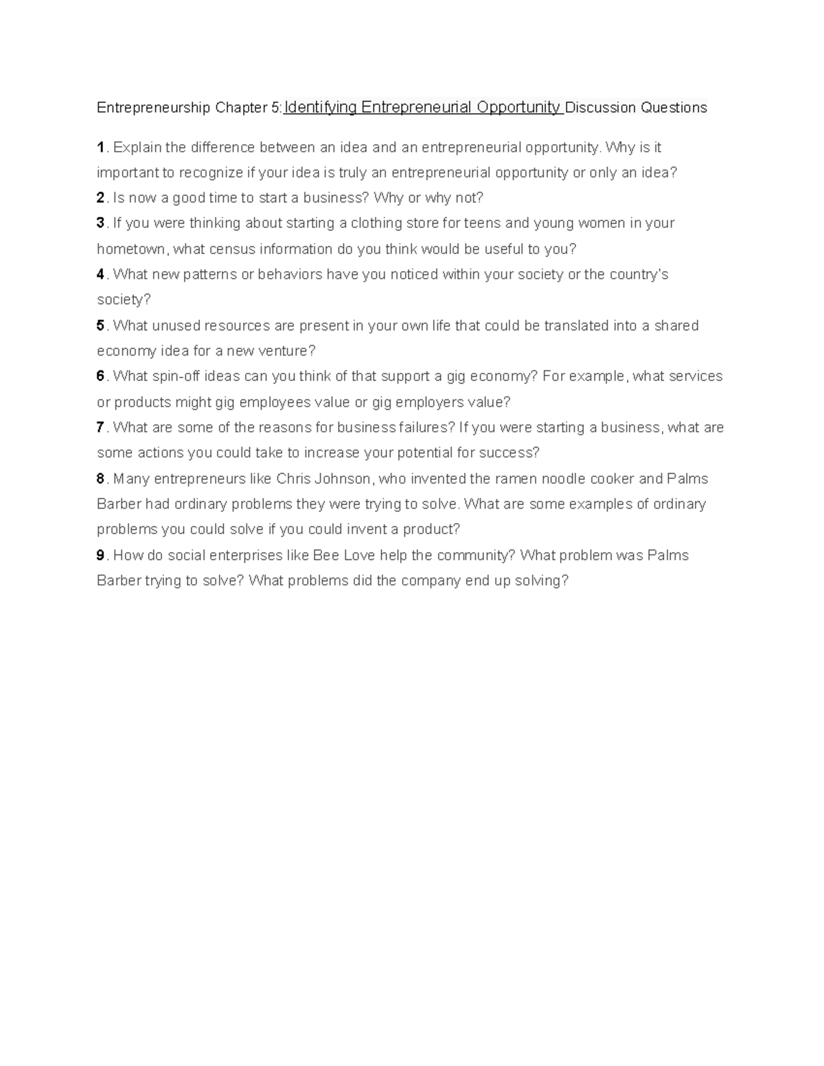 Entrepreneurship Chapter 5 Identifying Entrepreneurial Opportunity ...