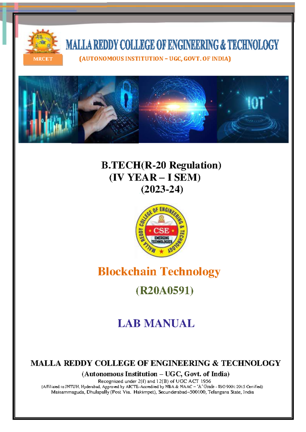 Blockchain Technology Lab Manual for B.Tech (R20A0591) - 2023-24 - Studocu