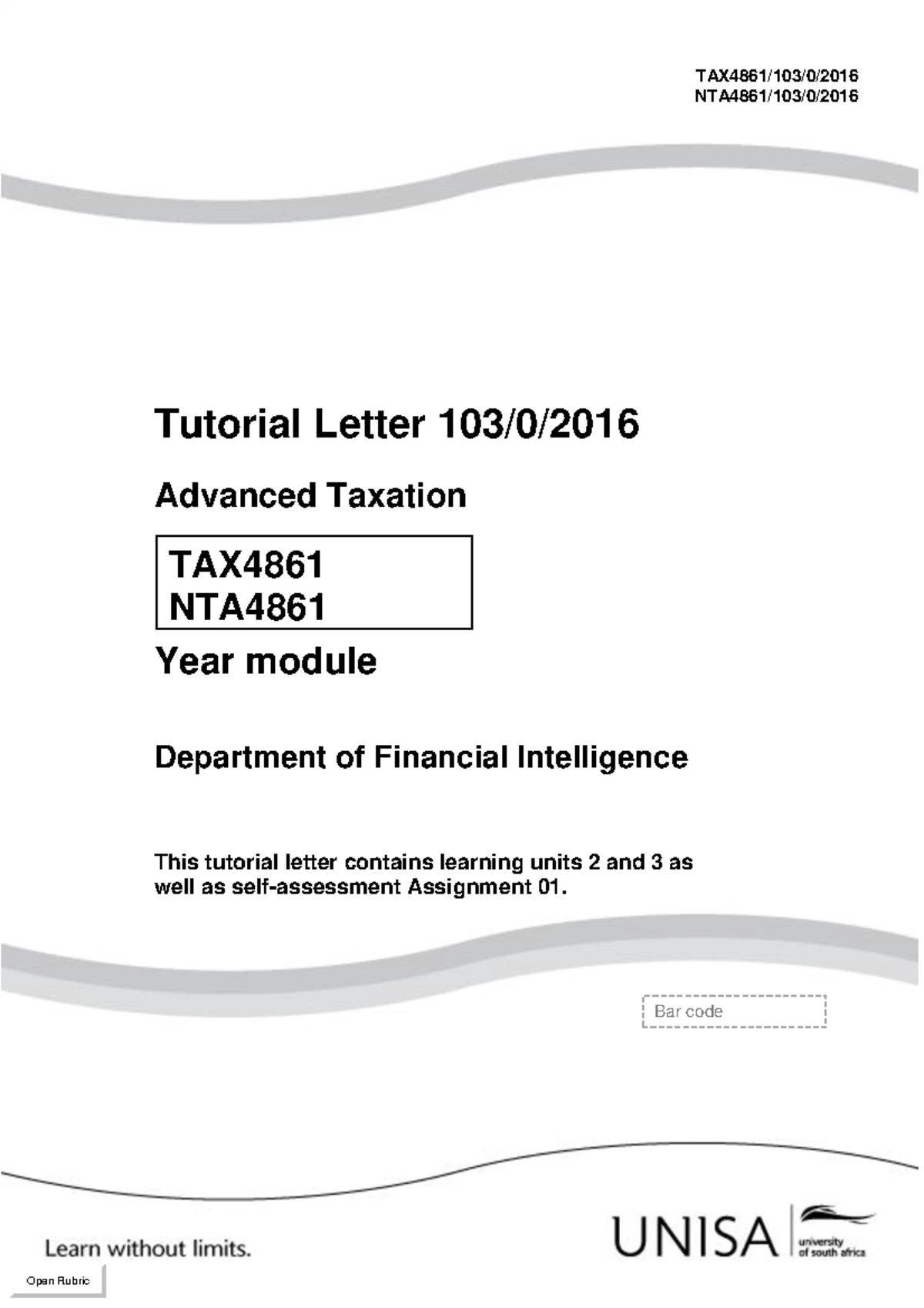 TAX4862 2024 LU 16: Learning Outcomes & Assessment Criteria Overview ...