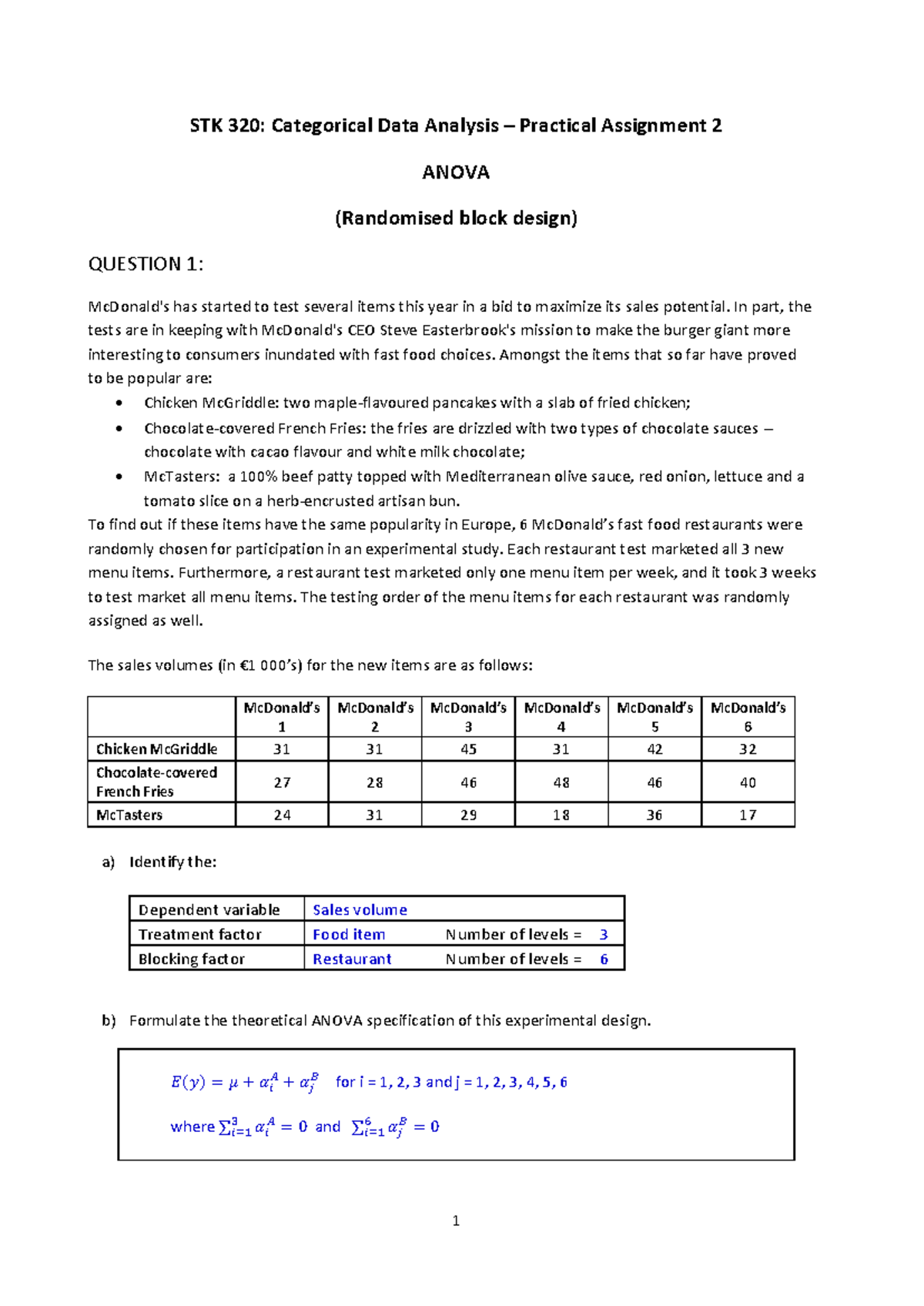 STK 320: Practical Assignment 2 - ANOVA in Categorical Data Analysis - Studocu