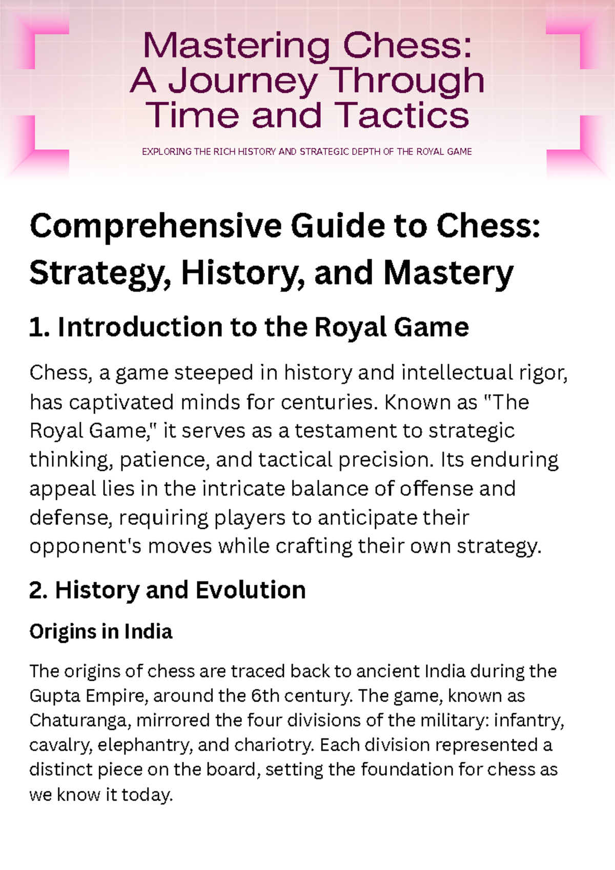 Comprehensive Guide to Chess Strategy and History (Course Code ...