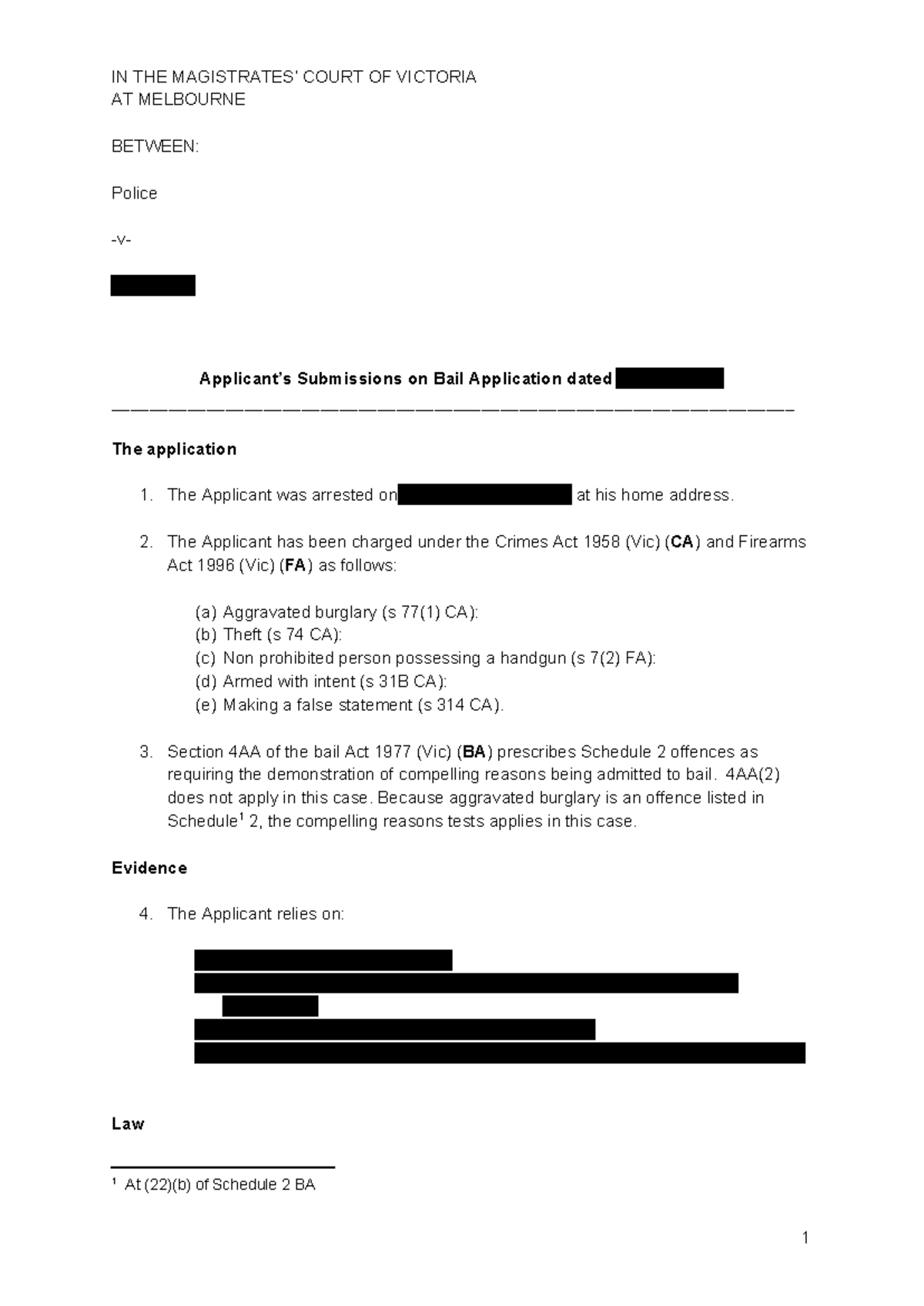 Example of Bail App Submissions - IN THE MAGISTRATES’ COURT OF VICTORIA ...