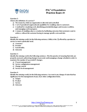 ITIL 4 Foundation (Practice Exam 2) - Practice Exam DionTraining © 2019 ...