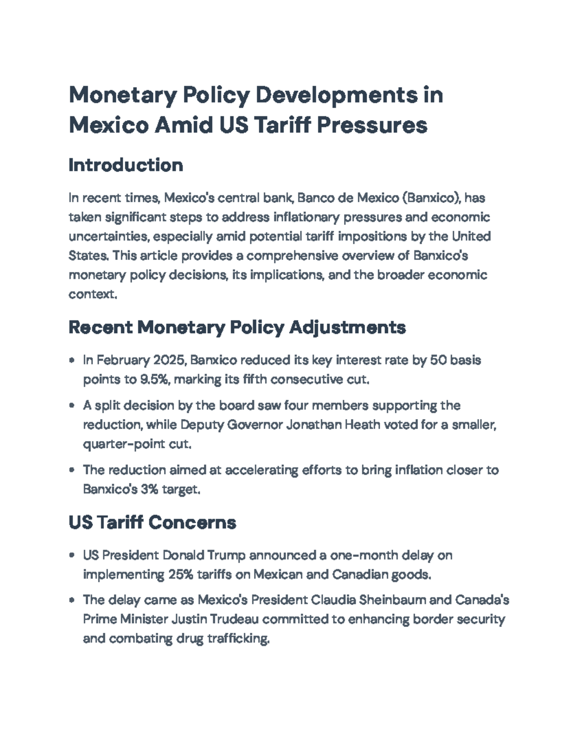 Monetary Policy Adjustments in Mexico: 2025 Update Amid US Tariffs ...