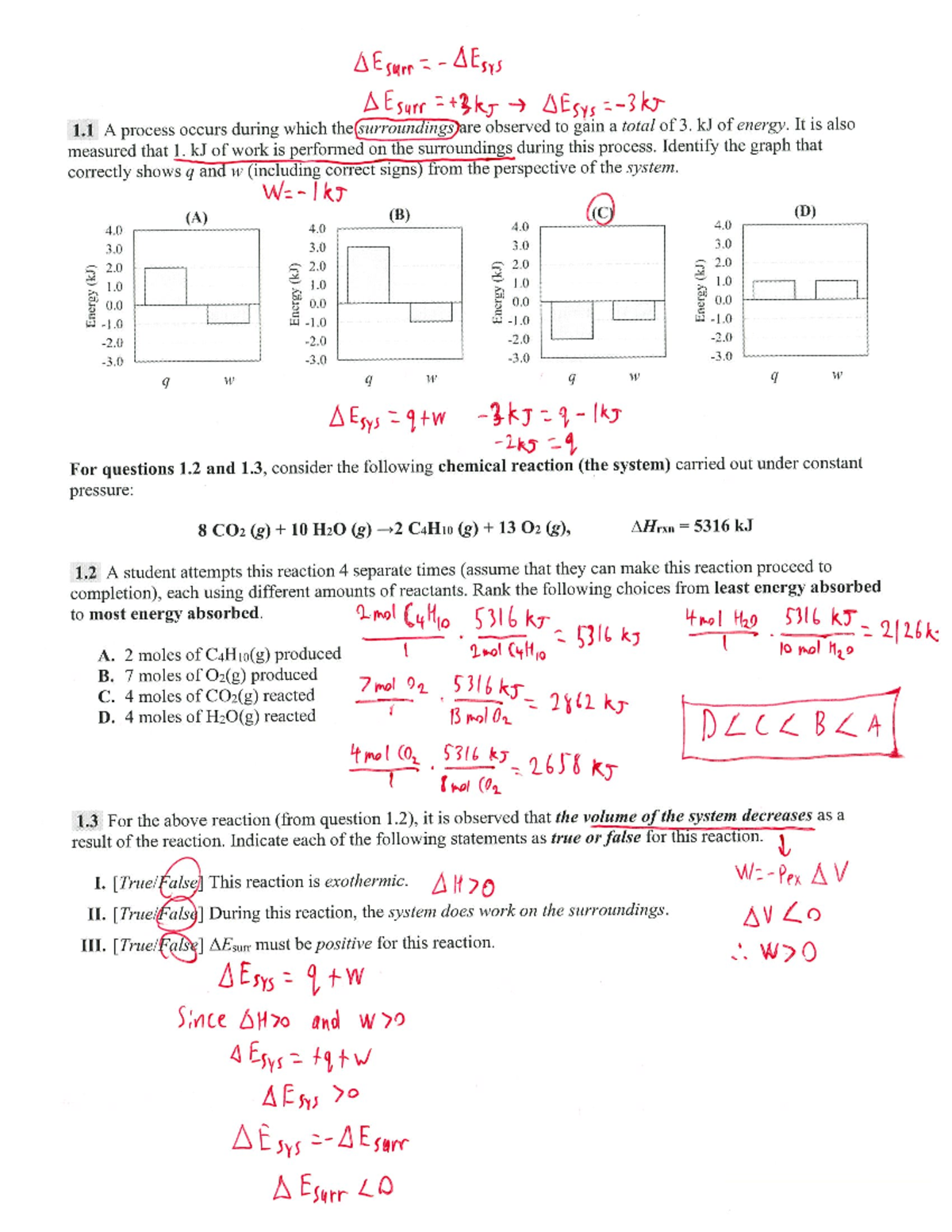 Exam 1 Practice: Thermodynamics and Chemical Reactions Analysis - Studocu