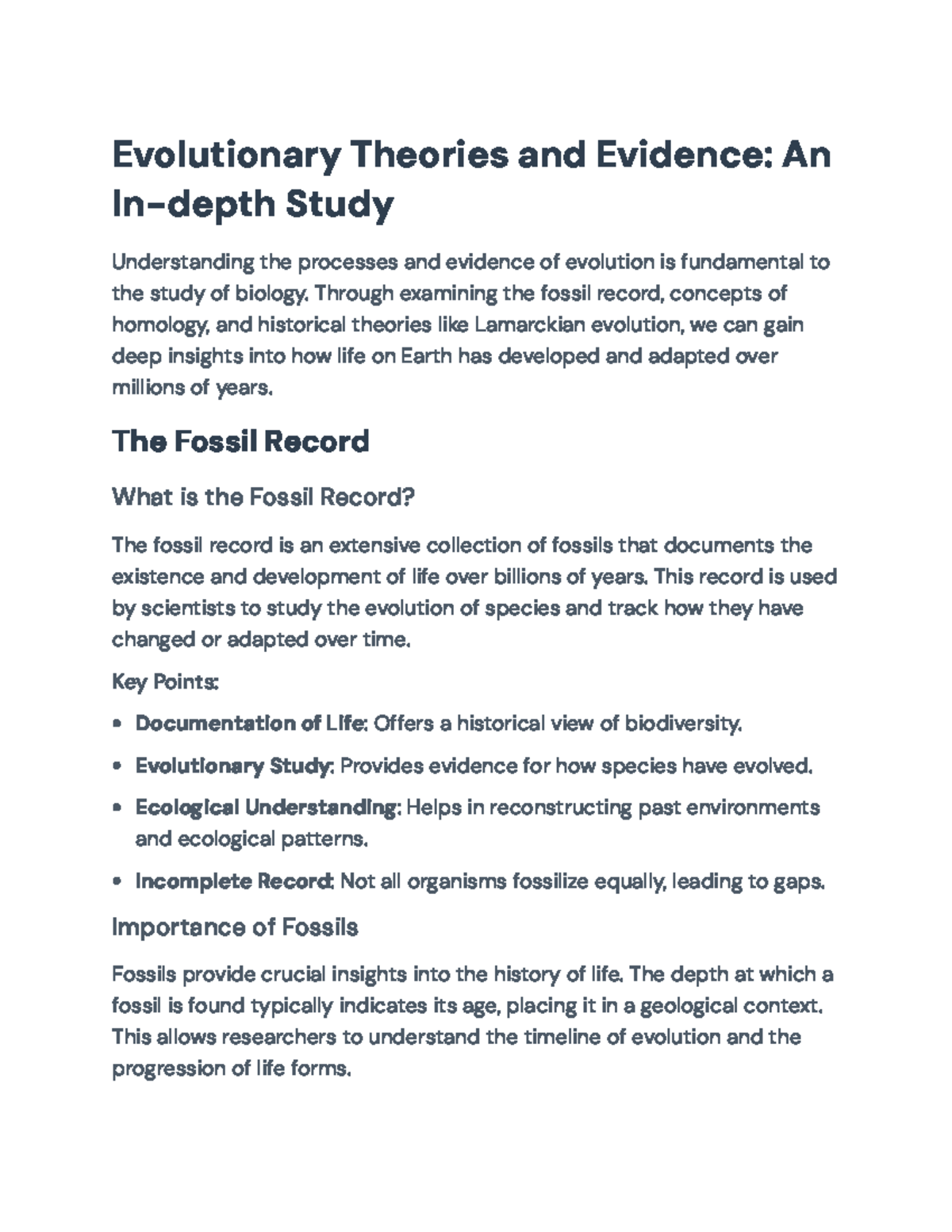 Evolutionary Theories and Evidence: An In-depth Study (BIO101 ...