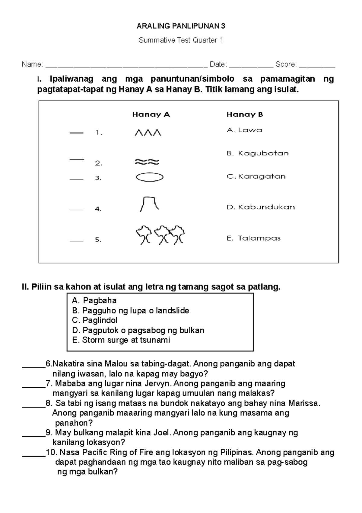 Grade 3 AP Summative Test for Quarter 1 - Studocu