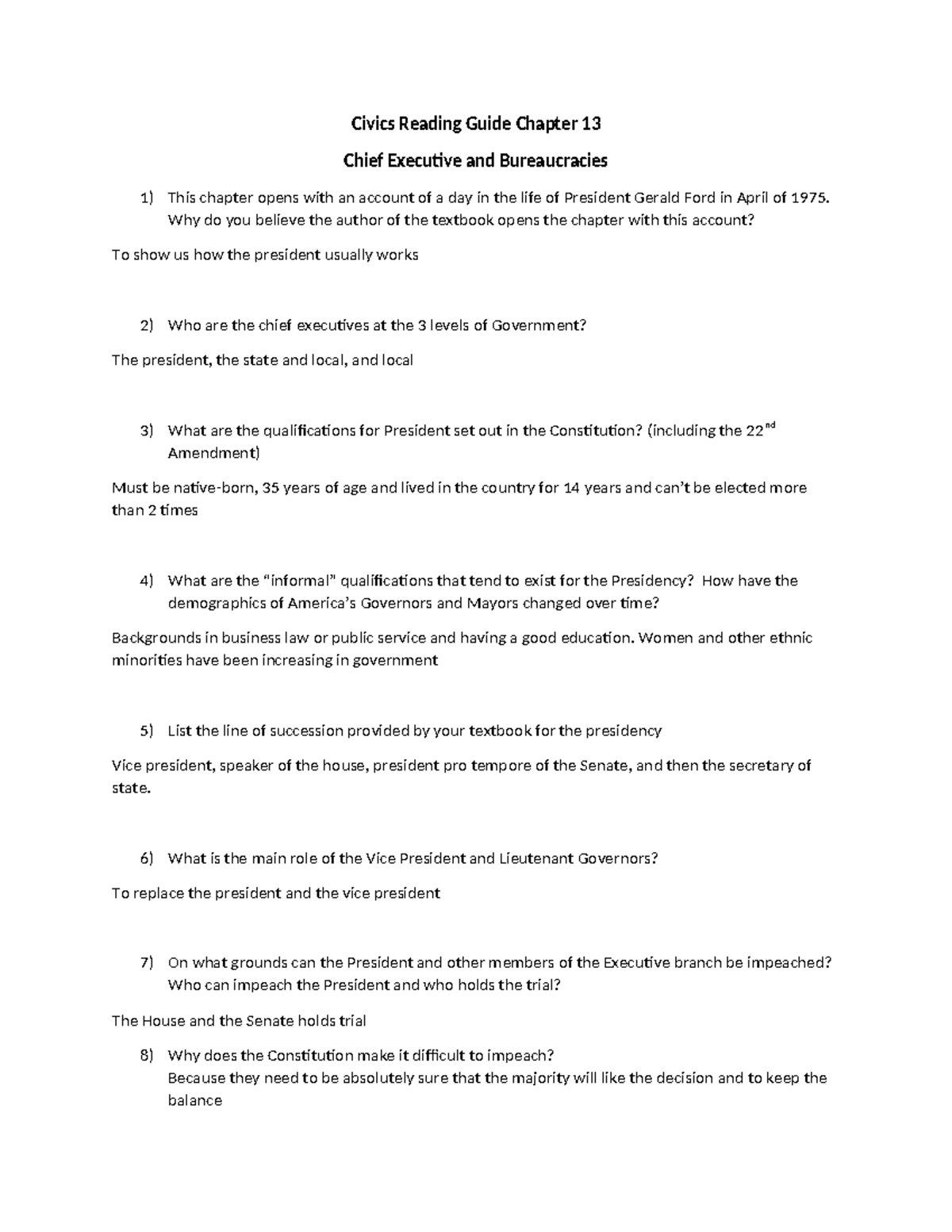 Civics Reading Guide: Chapter 13 - Chief Executive & Bureaucracies ...