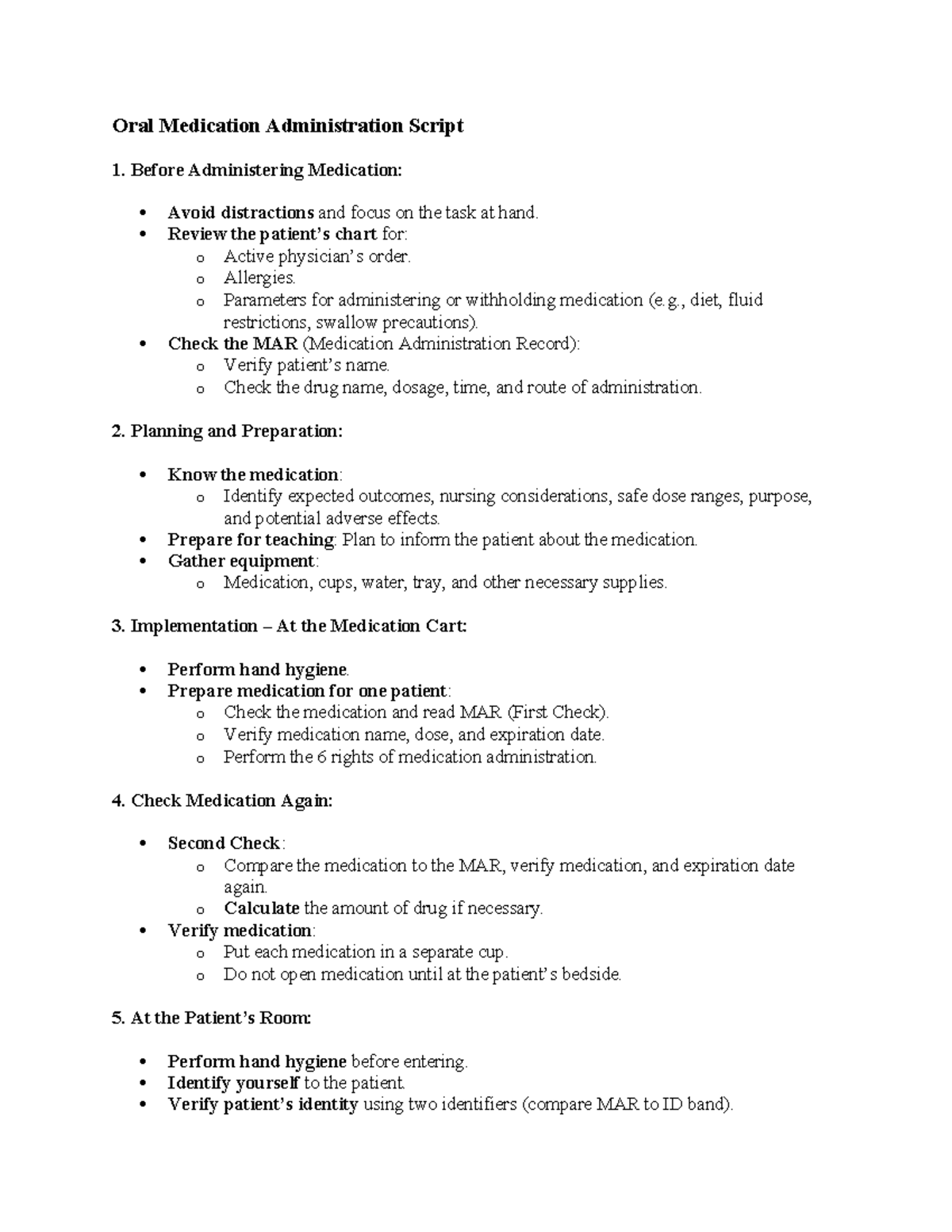 Nursing 101: Oral Medication Administration Guidelines - Studocu