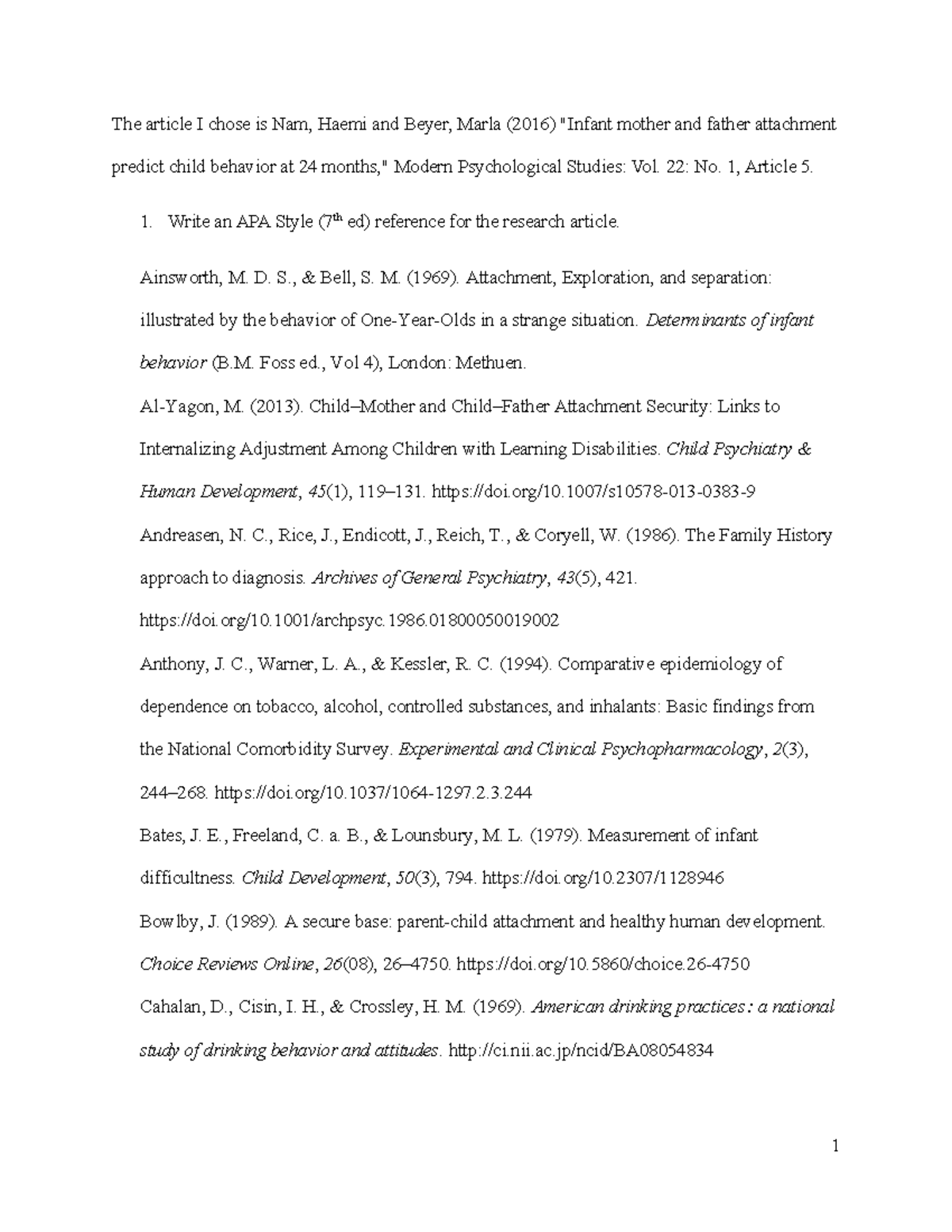 Minor Assignment - The article I chose is Nam, Haemi and Beyer, Marla ...