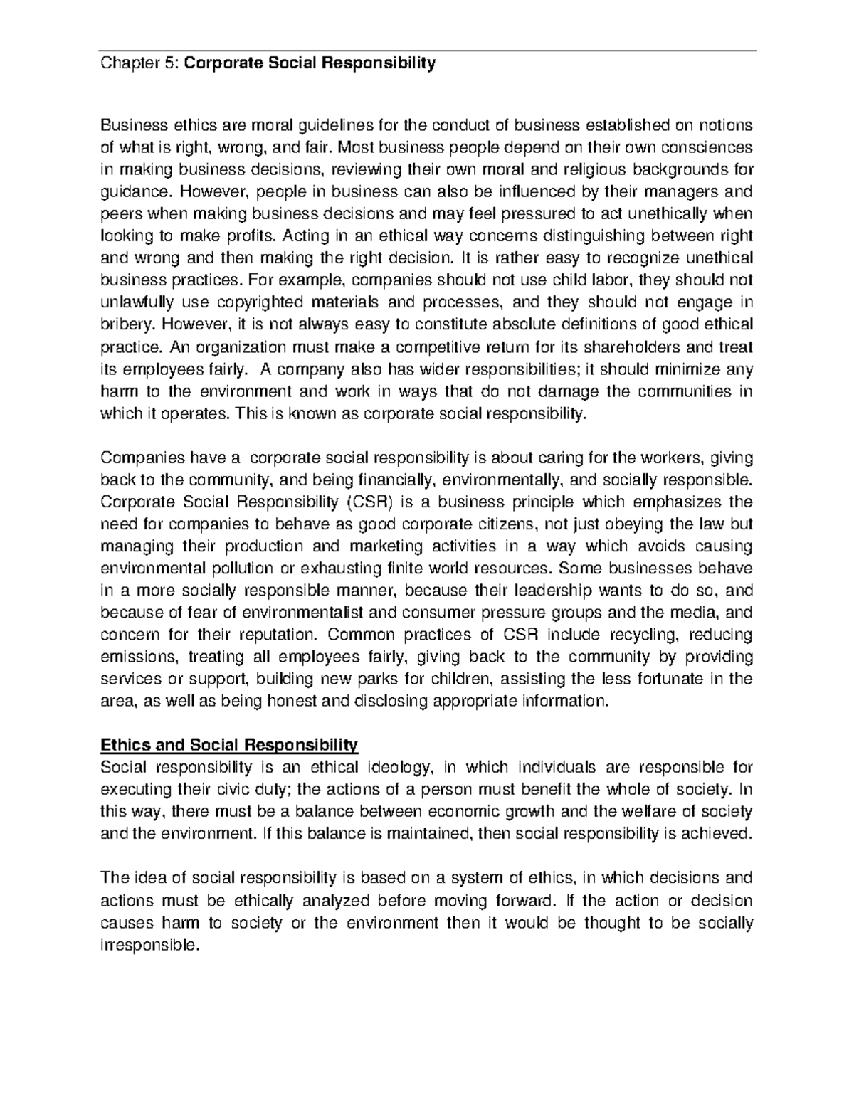 Week 7 - Corporate Social Responsibility: Ethics in Business Practices ...