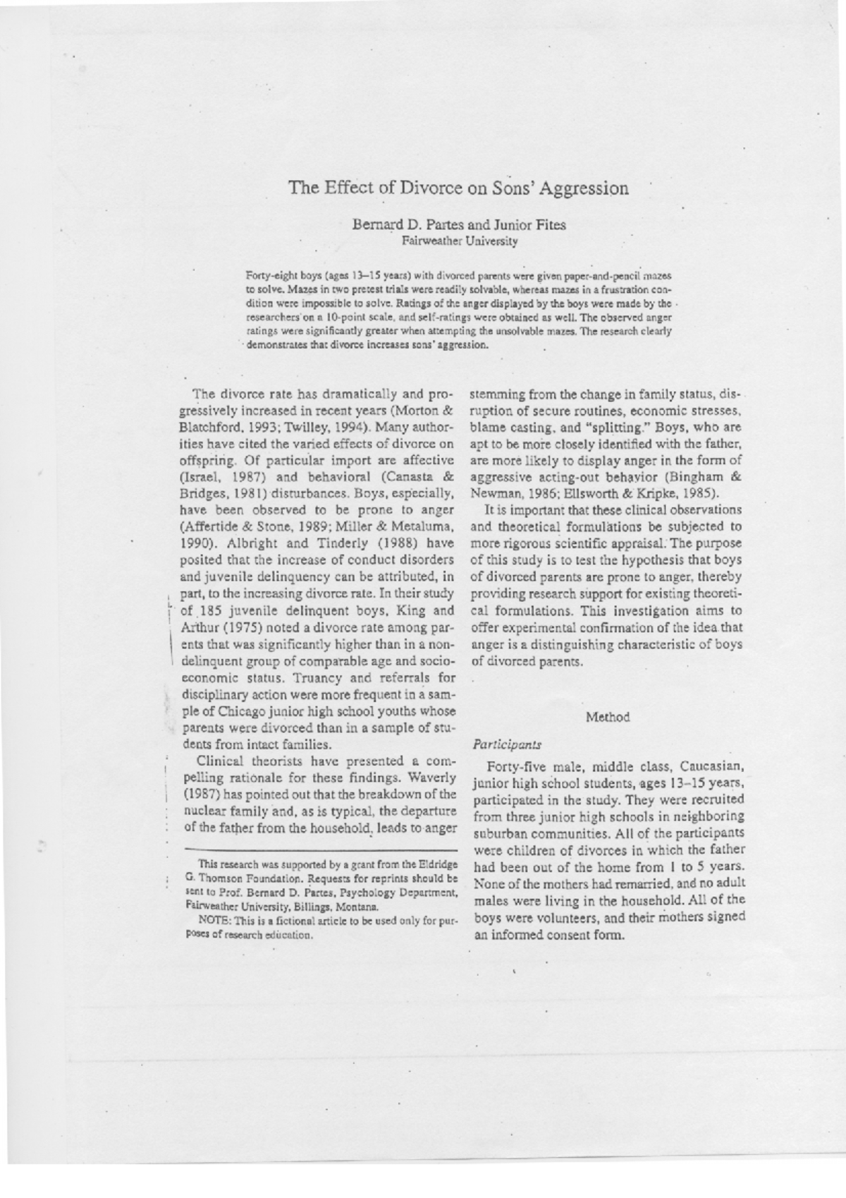 The Effect of Divorce on Aggression in Boys: A Study by Partes ...