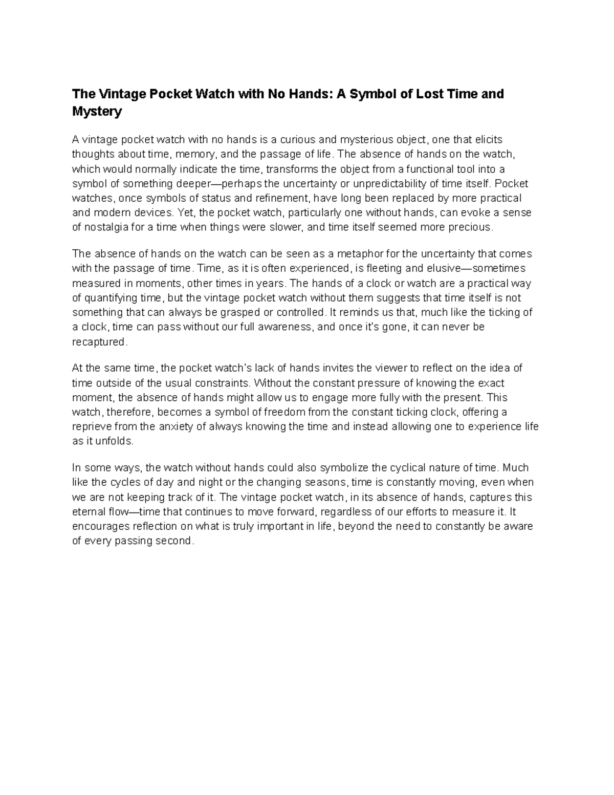 The Vintage Pocket Watch: A Symbol of Time's Uncertainty and Freedom ...