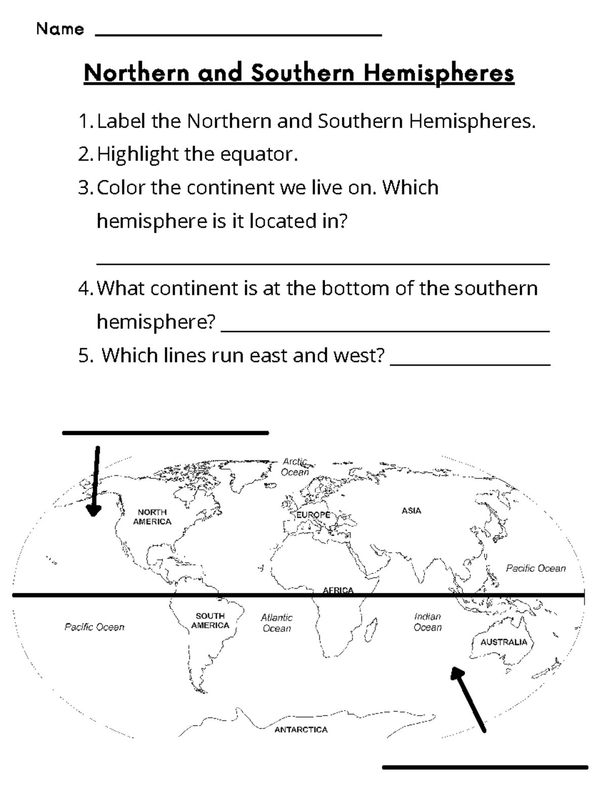 World Hemispheres Worksheet-1 - HIST312 - Northern and Southern ...