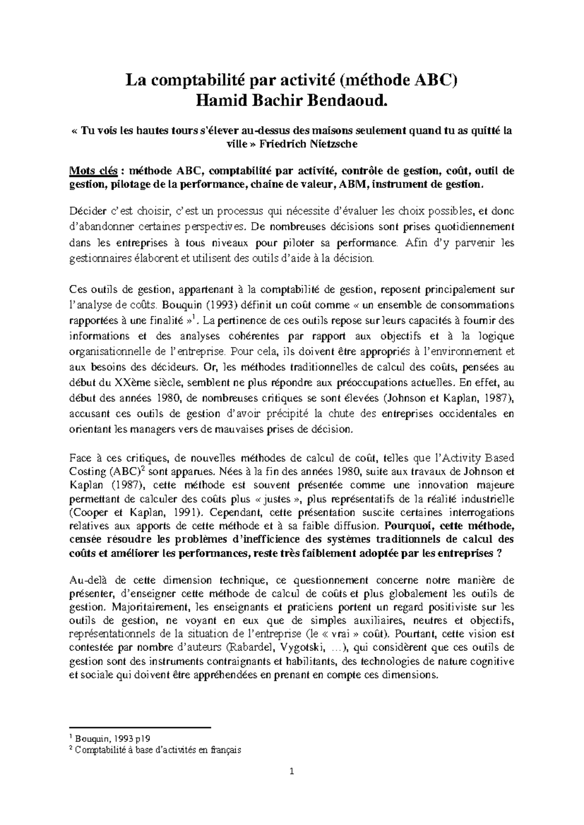 La méthode ABC en comptabilité par activité : Analyse et Critiques ...