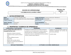 D1 A2 Sesion PS. DÍA DE LA Educación Primaria - ACTIVIDAD DE APRENDIZAJE 1 I. DATOS INFORMATIVOS ...