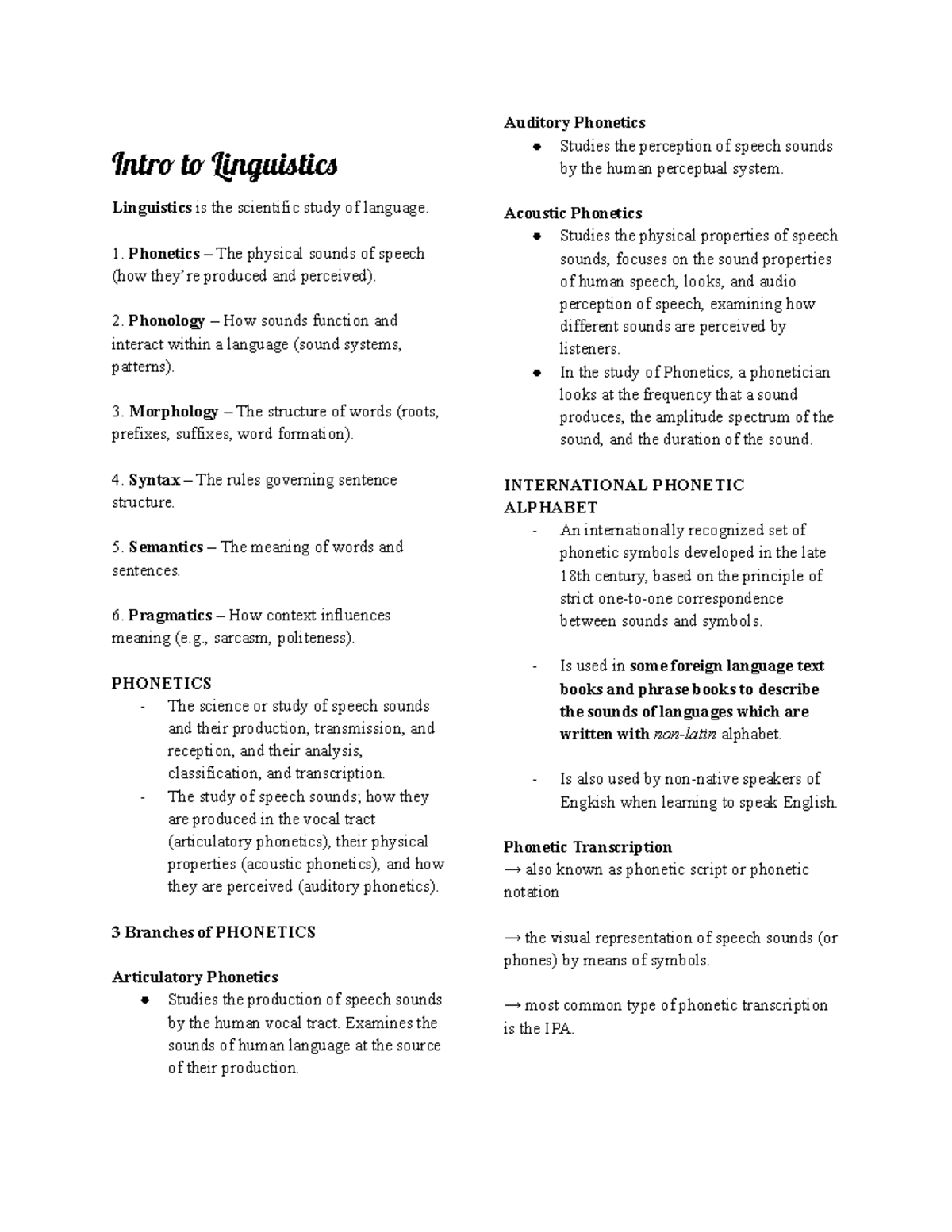 Linguistics 101: Comprehensive Study Guide and Review Notes - Studocu