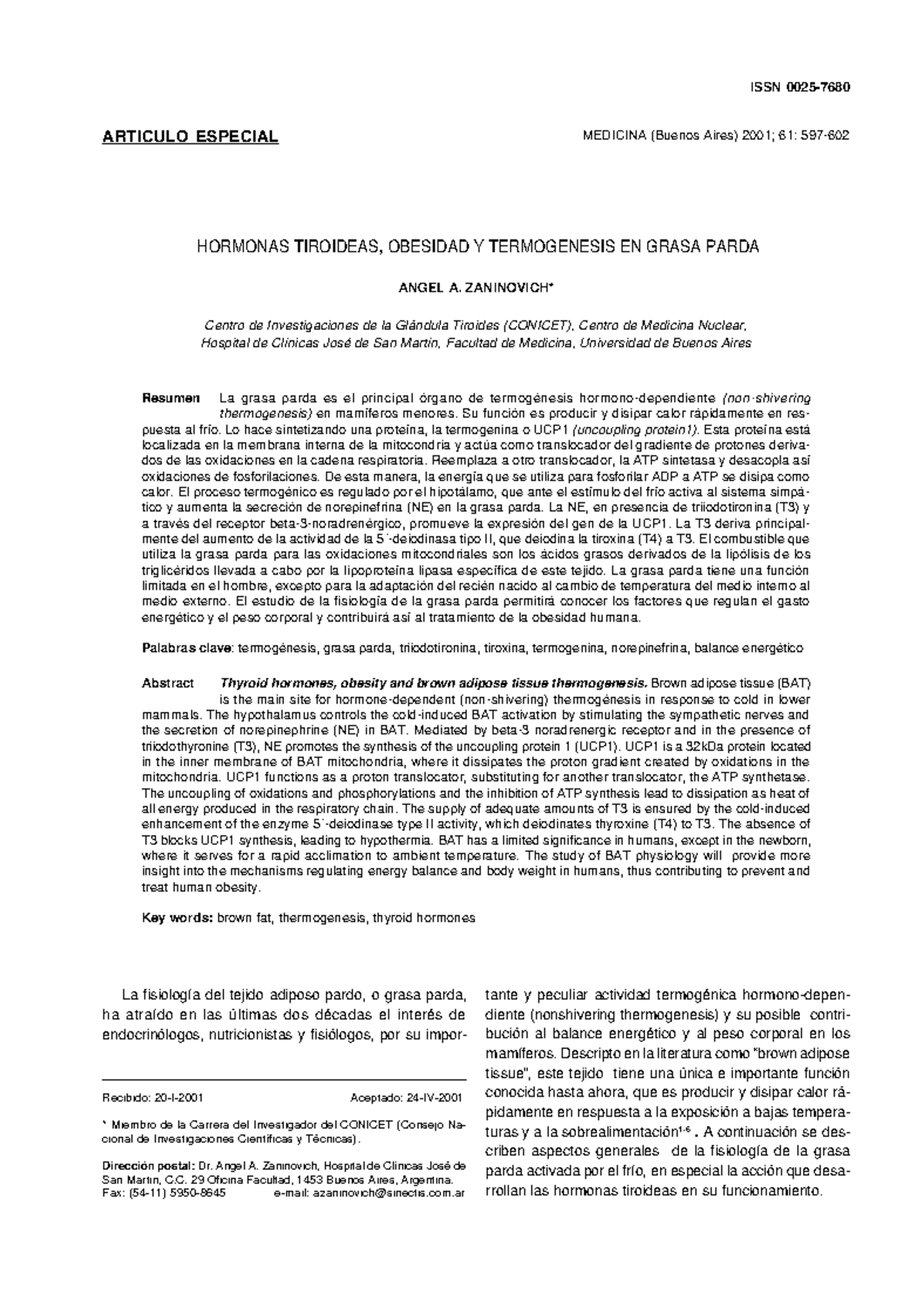 Hormonas tiroideas y termogenina - TERMOGÉNESIS EN GRASA PARDA 597 ...