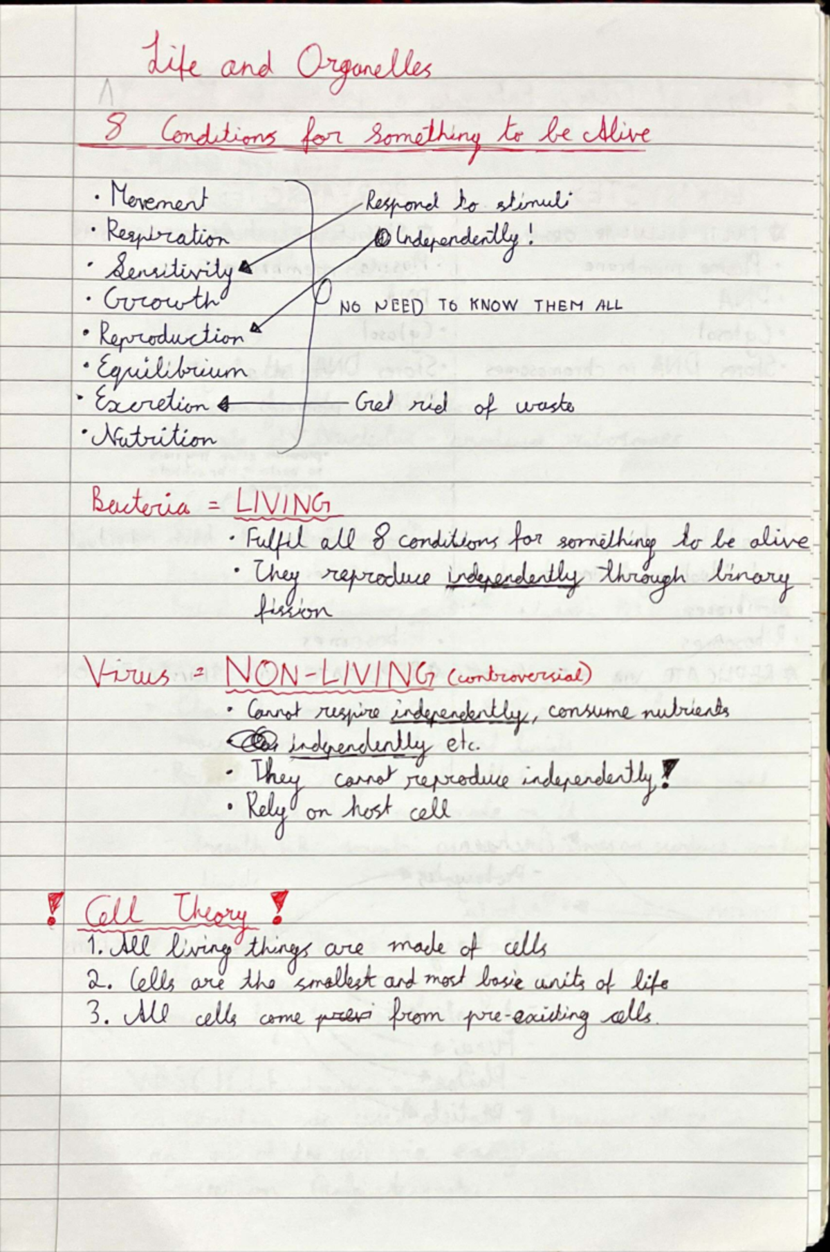 Biology Notes 1: Conditions for Life and Cell Theory - Studocu