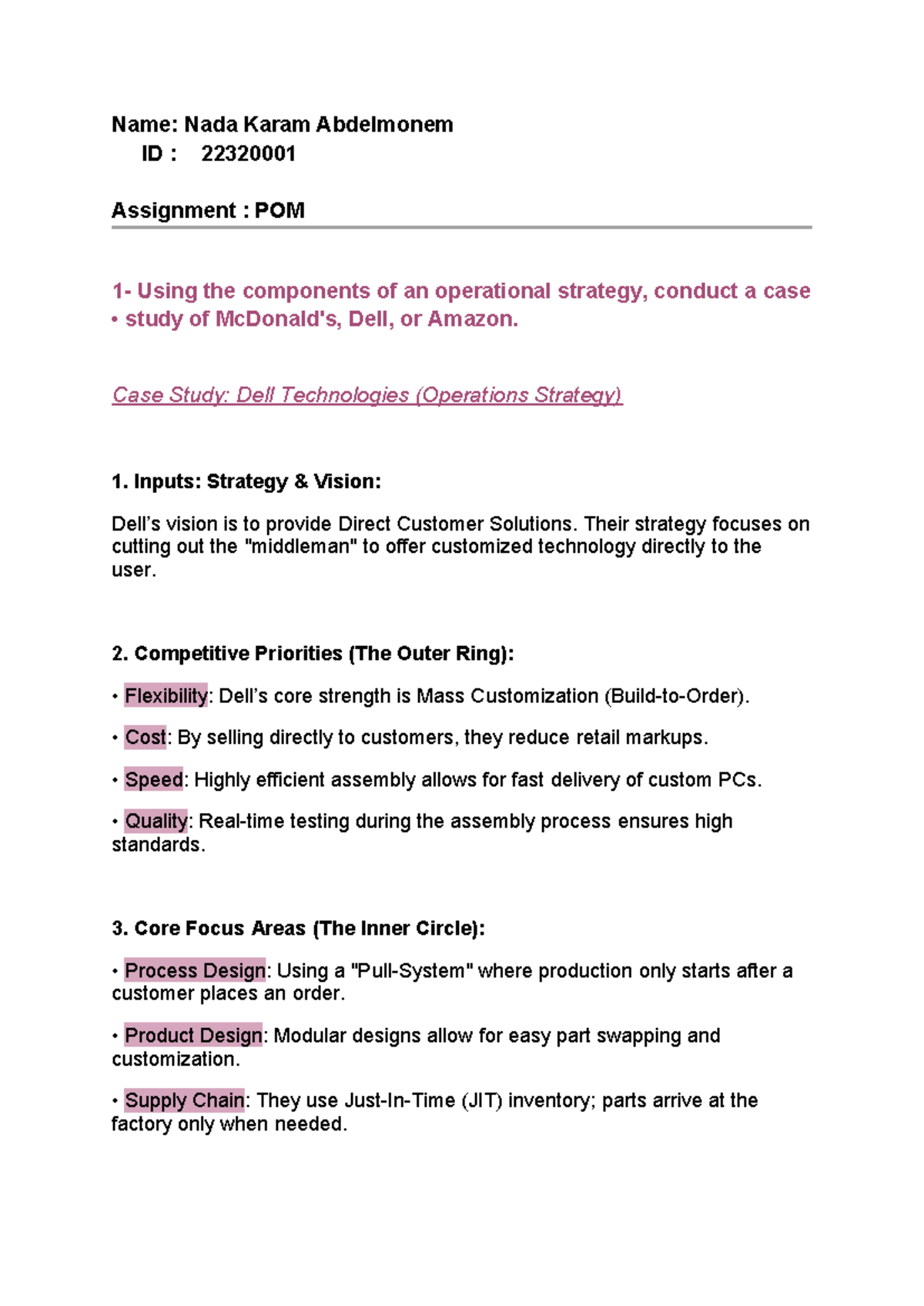POM Case Study: Operational Strategy of Dell Technologies - Studocu