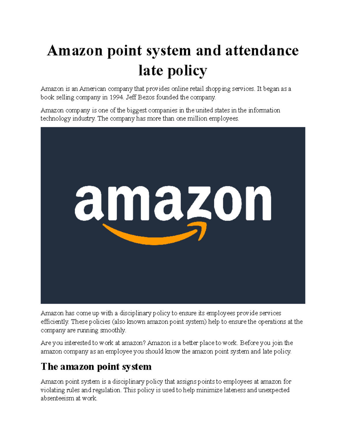 Amazon Point System & Attendance Late Policy Explained - Studocu