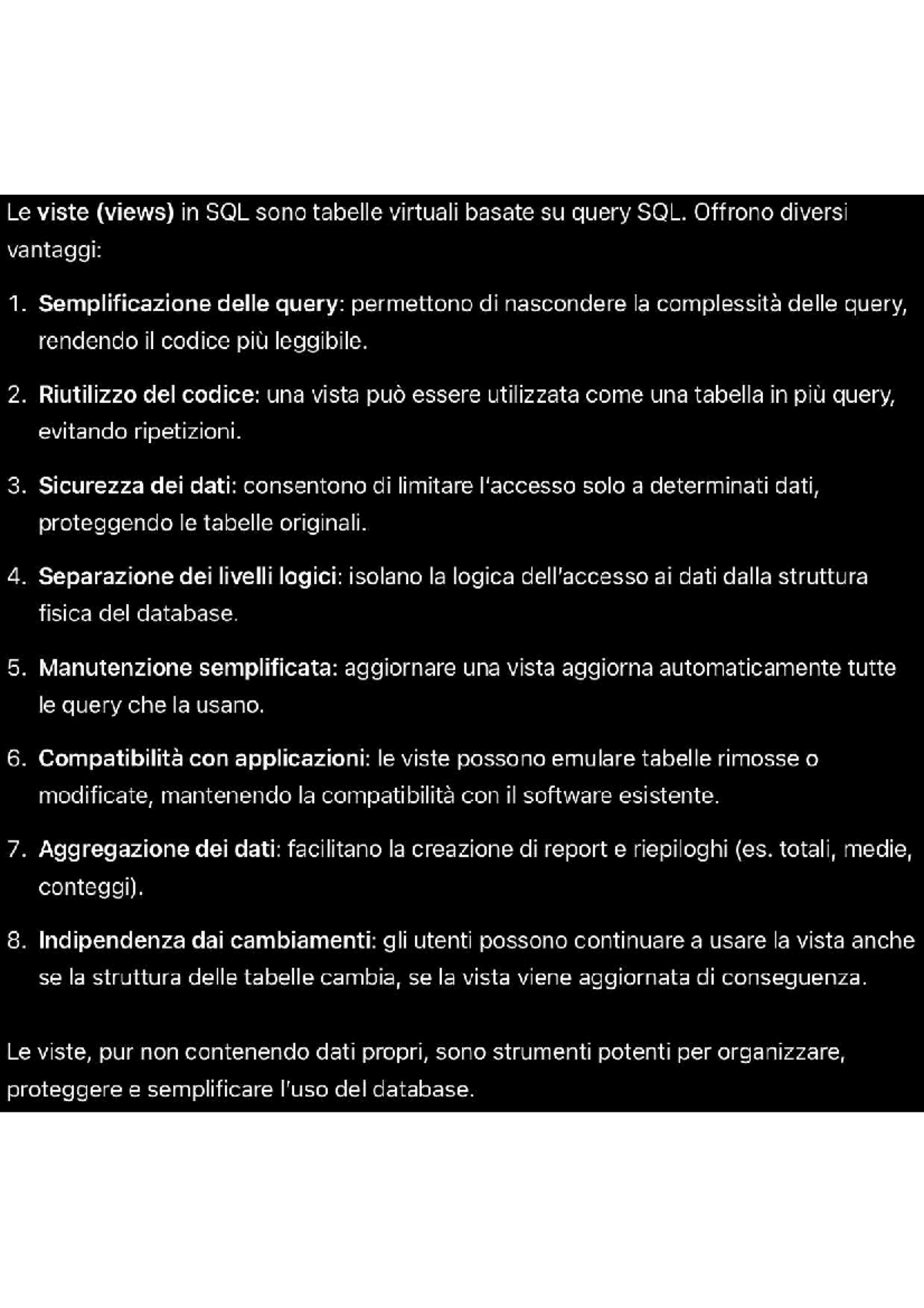 Vantaggi delle Viste in SQL: Semplificazione e Sicurezza - Studocu
