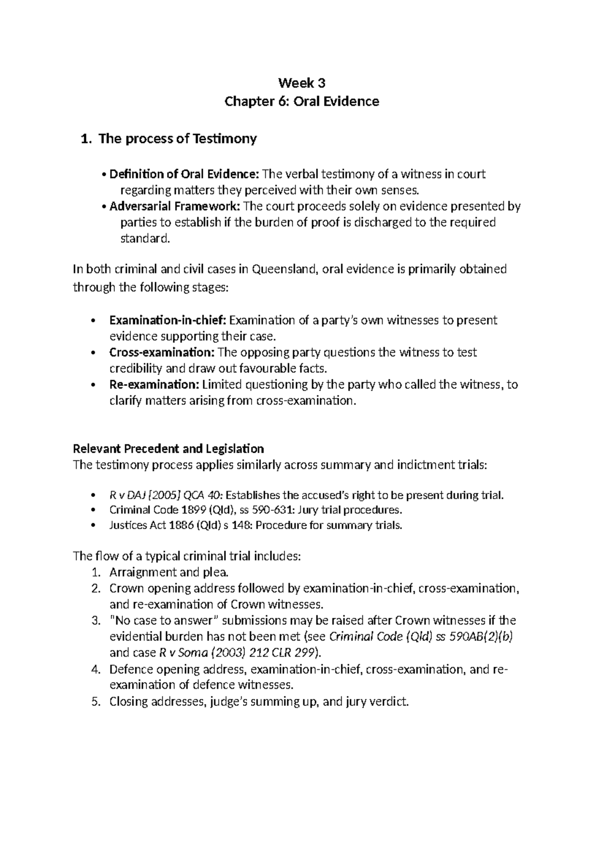 Week 3 Lecture Notes: Oral Evidence and Testimony Process - Studocu
