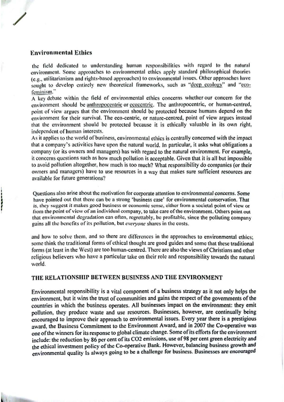 A2 Environmental Ethics: Understanding Business Responsibilities to ...