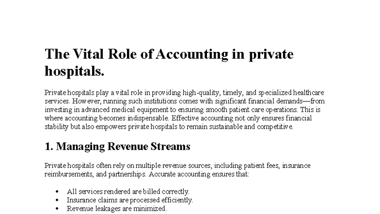 The Vital Role of Accounting in private hospitals - Private hospitals ...