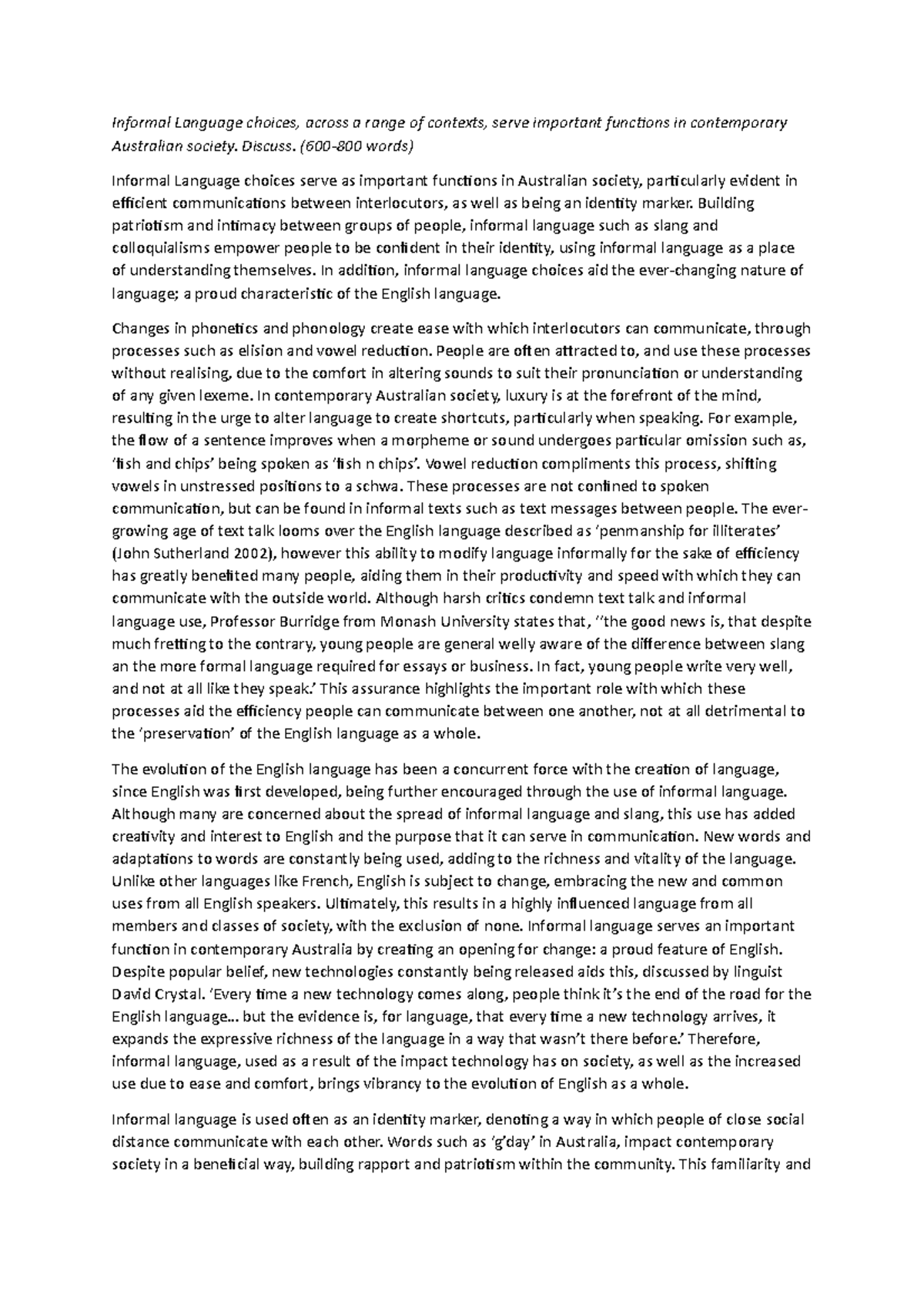 Register Essay - Informal Language - Informal Language choices, across ...