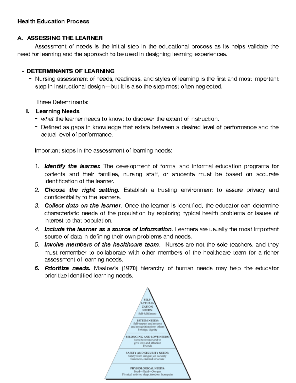 Health-EDUC- Process - Health Education Process A. ASSESSING THE ...